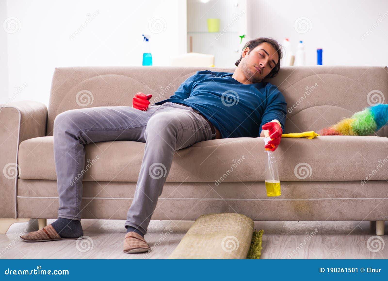 Young Man Husband Doing Housework at Home Stock Image - Image of ...