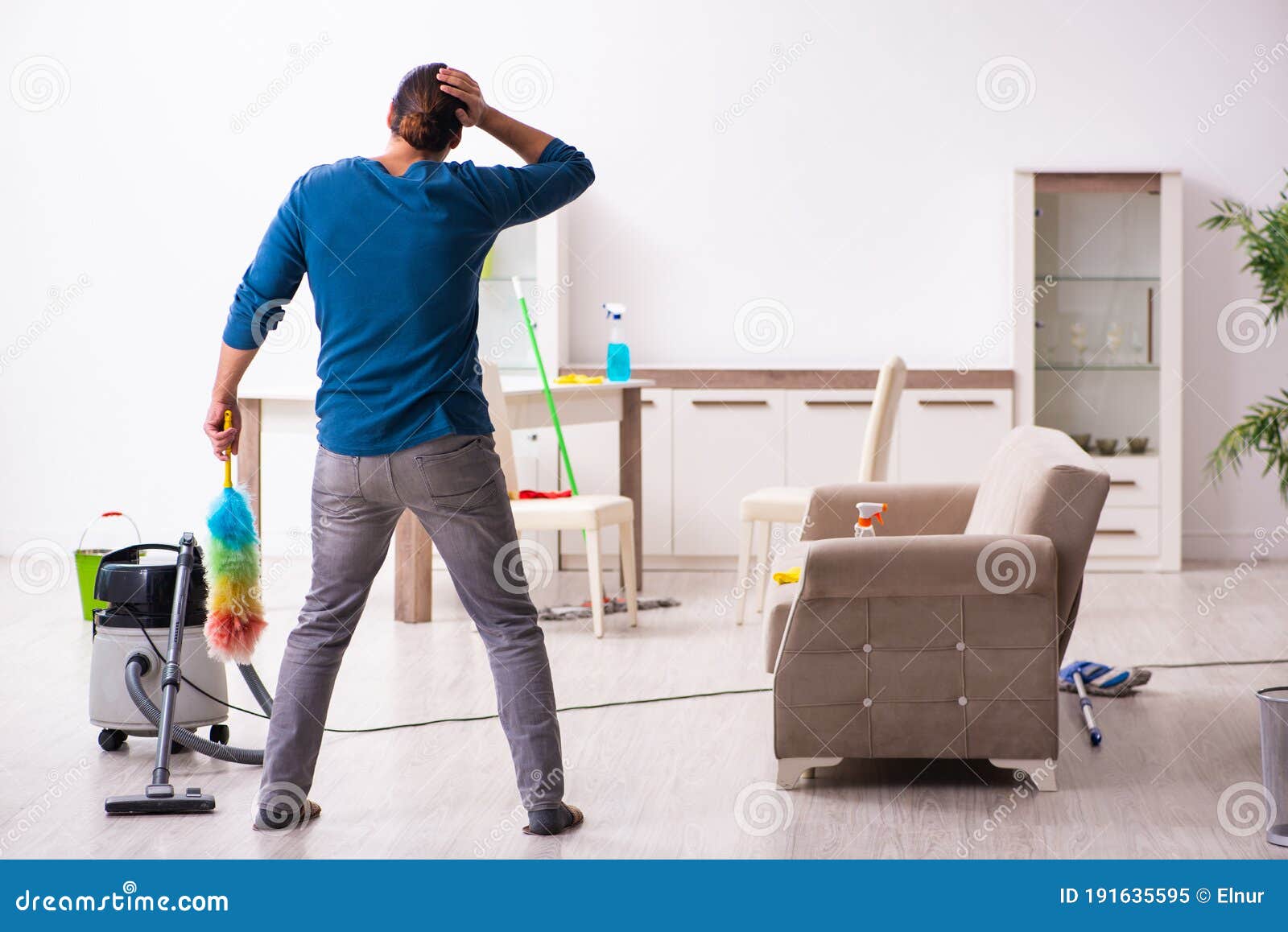 Young Man Husband Doing Housework at Home Stock Image - Image of dusty ...