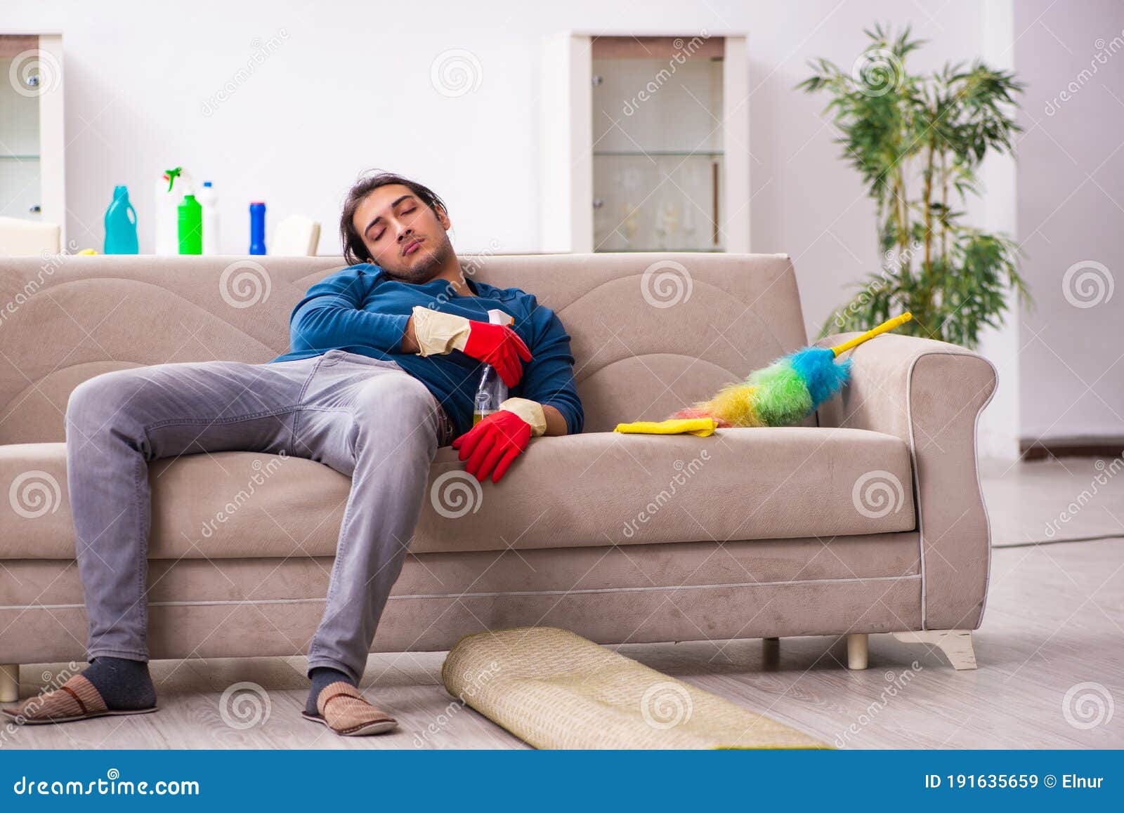 Young Man Husband Doing Housework at Home Stock Image - Image of ...