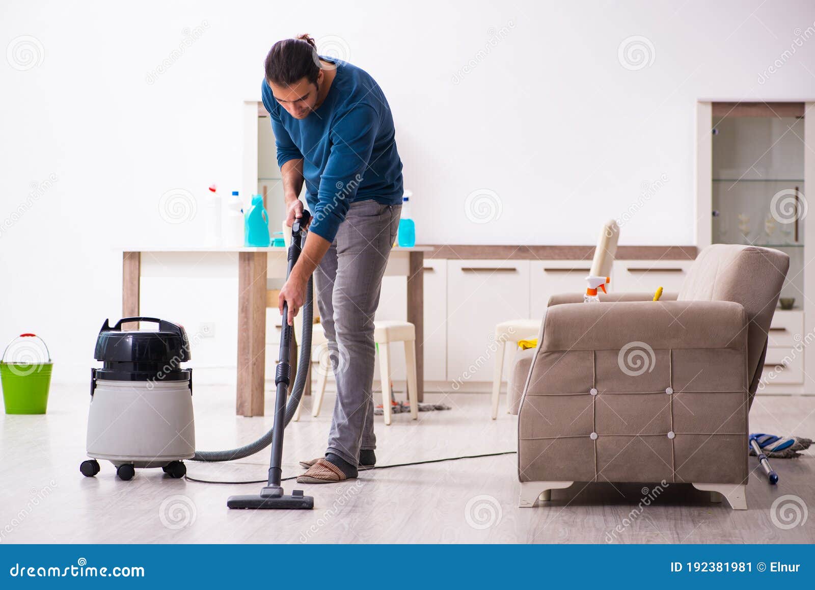 Young Man Husband Doing Housework at Home Stock Image - Image of ...
