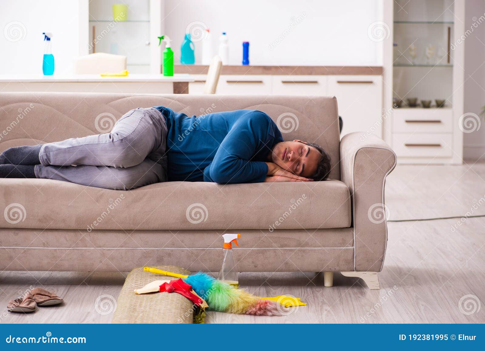 Young Man Husband Doing Housework at Home Stock Image - Image of ...