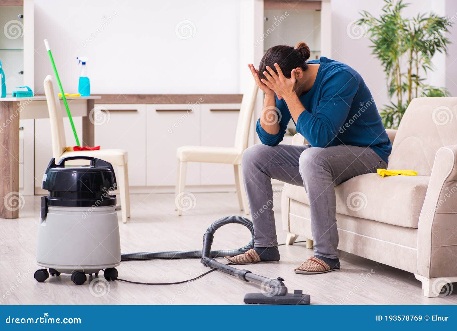 Young Man Husband Doing Housework at Home Stock Image - Image of ...