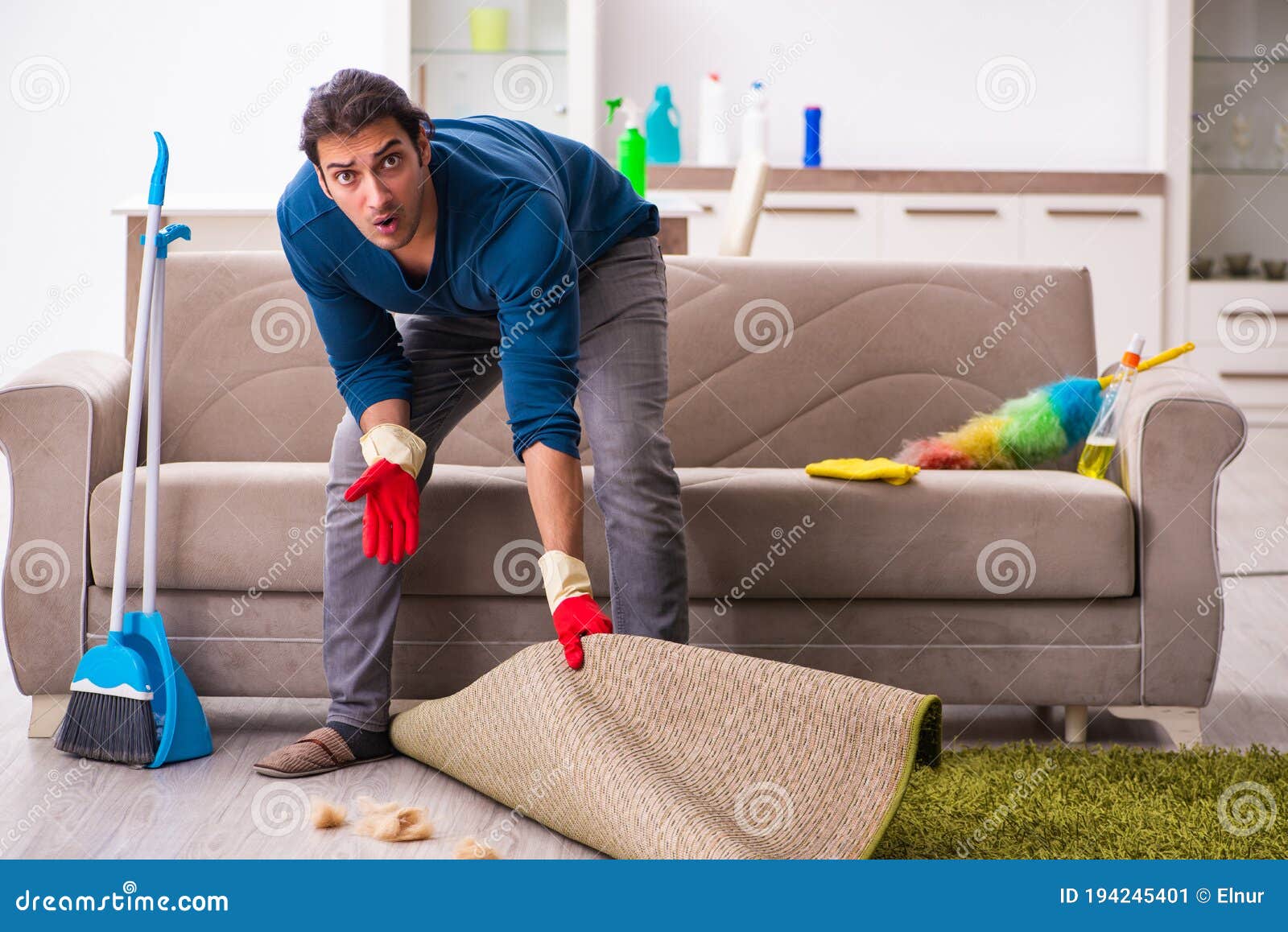 Young Man Husband Doing Housework at Home Stock Image - Image of ...