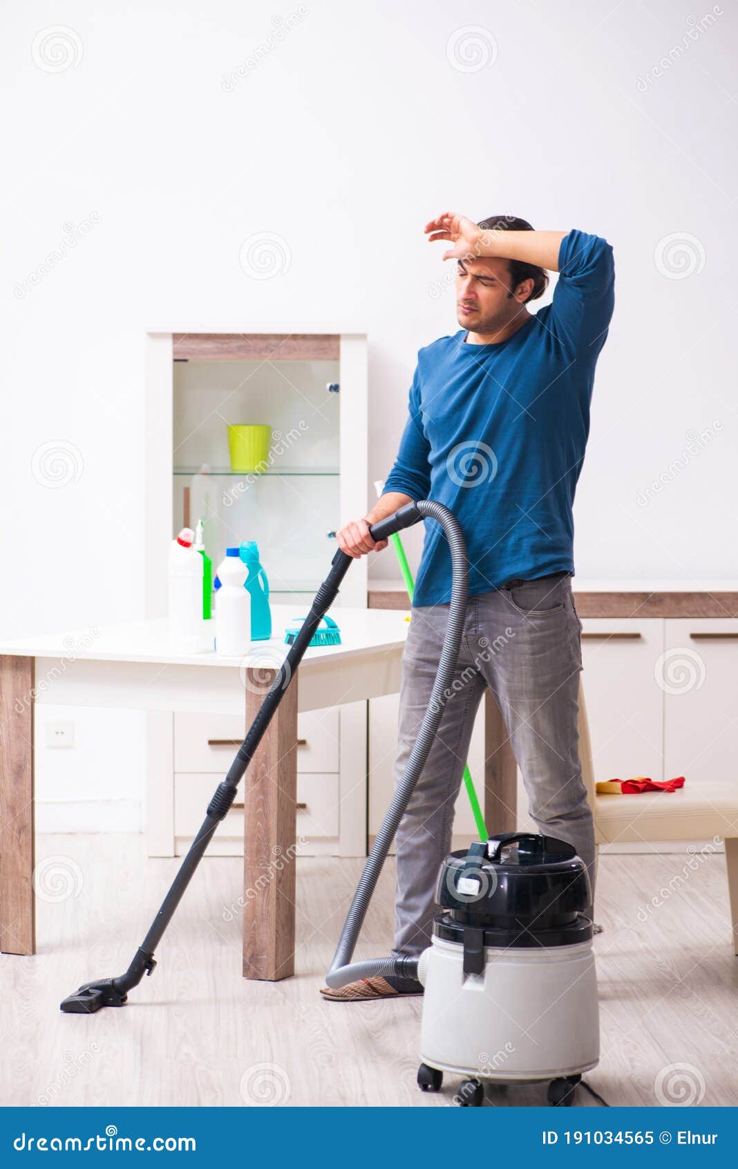 Young Man Husband Doing Housework at Home Stock Image - Image of good ...