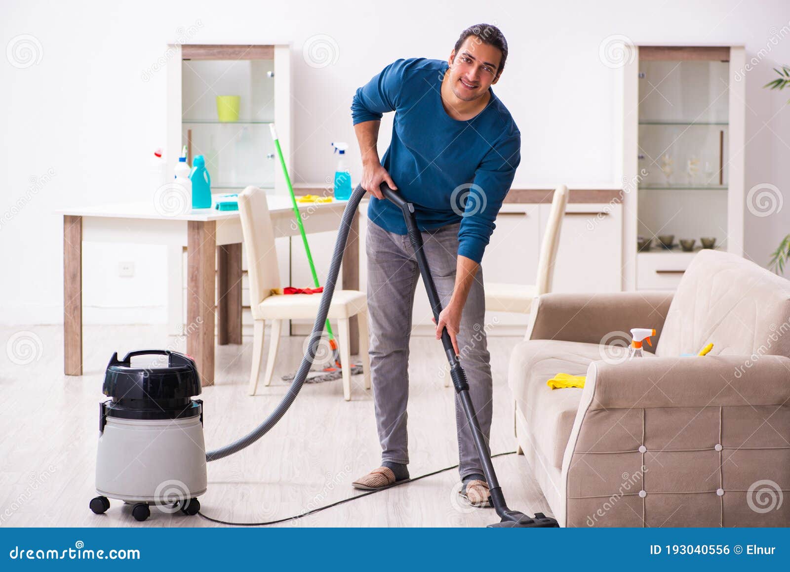 Young Man Husband Doing Housework at Home Stock Photo - Image of ...