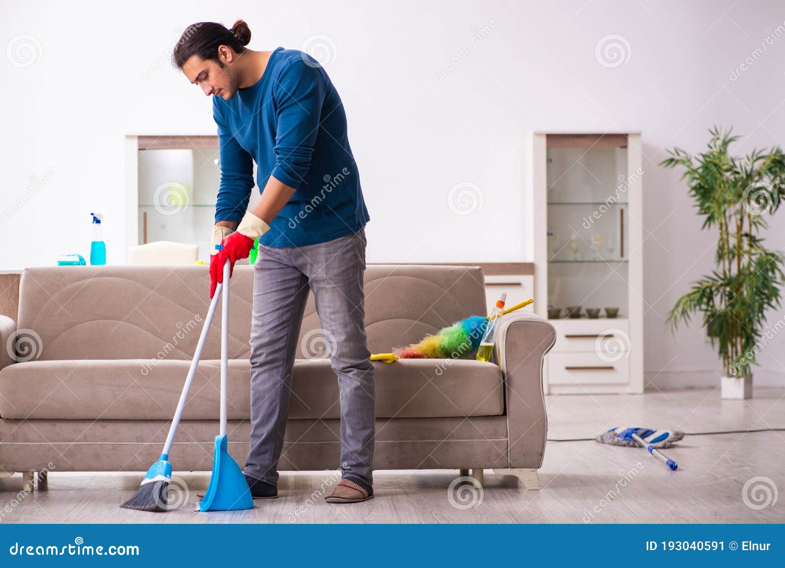 Young Man Husband Doing Housework at Home Stock Image - Image of ...