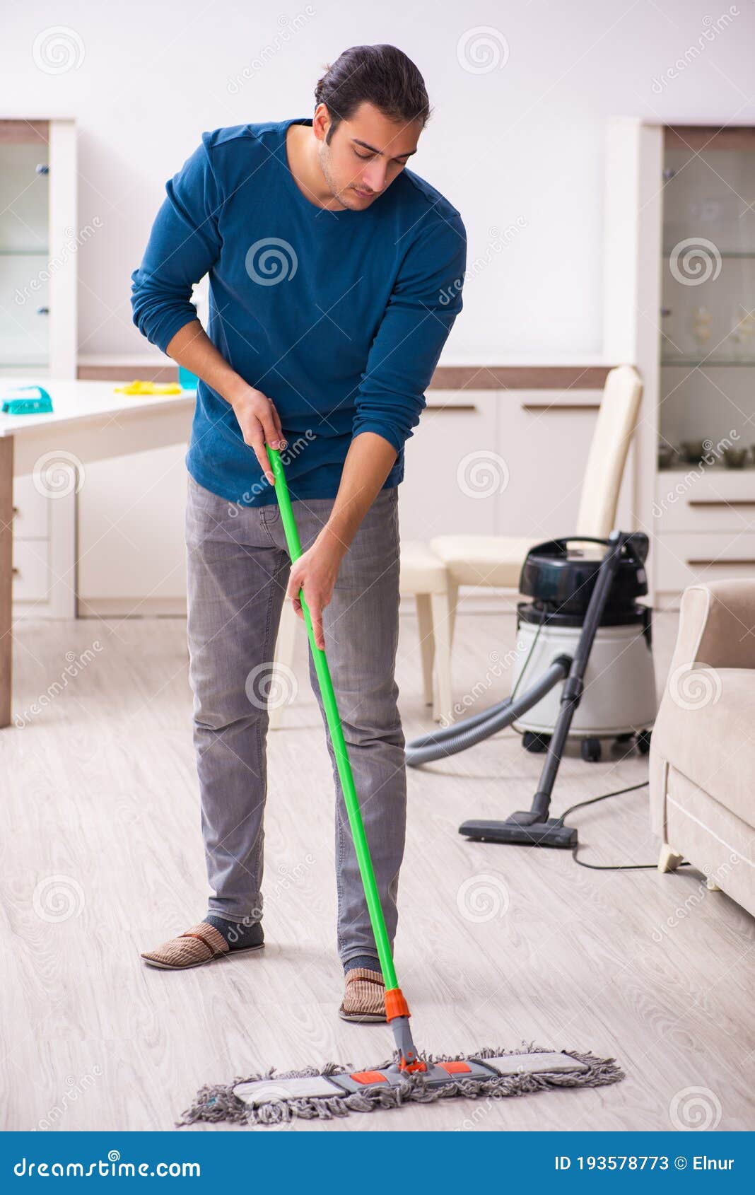 Young Man Husband Doing Housework at Home Stock Image - Image of ...