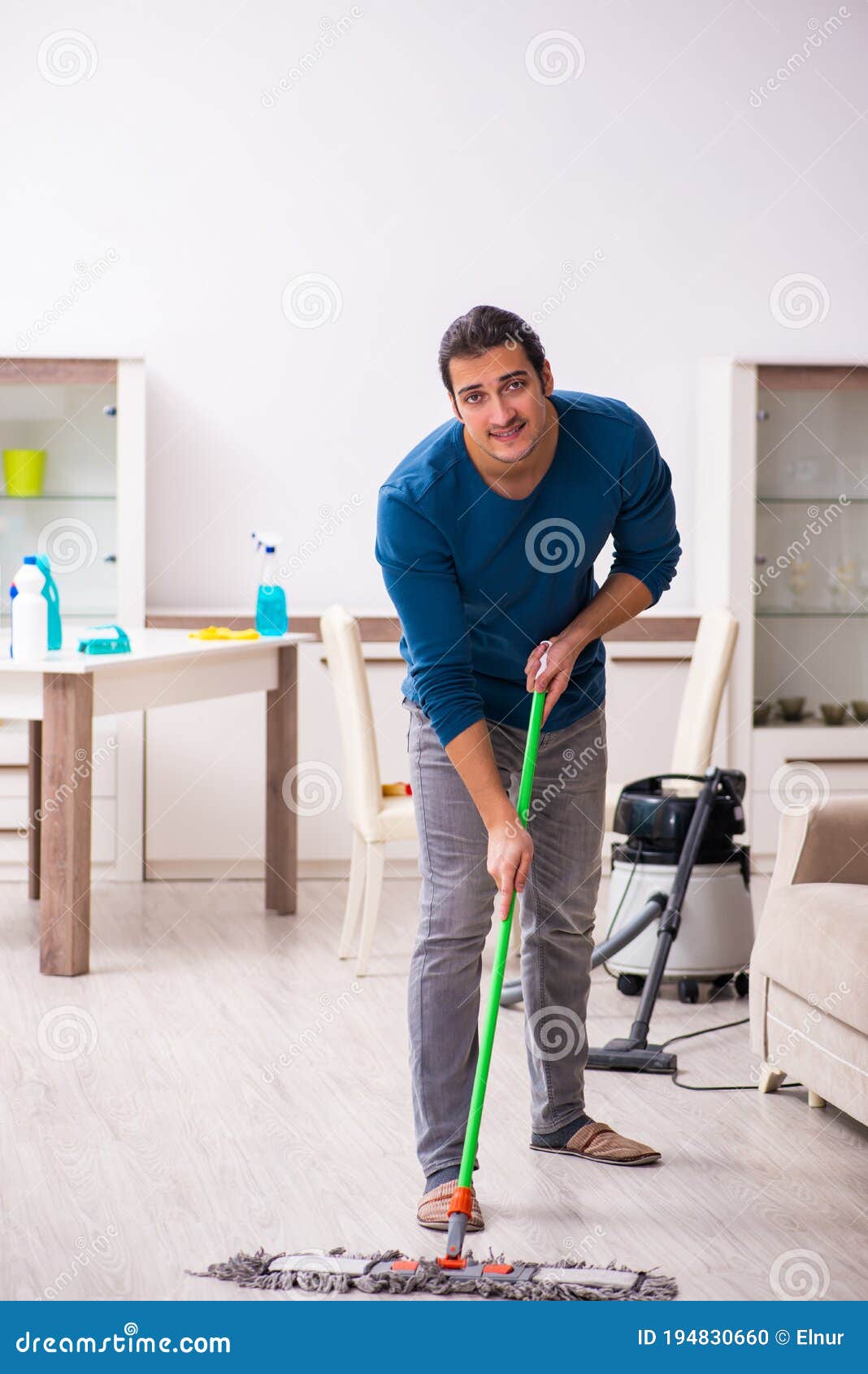 Young Man Husband Doing Housework at Home Stock Photo - Image of ...