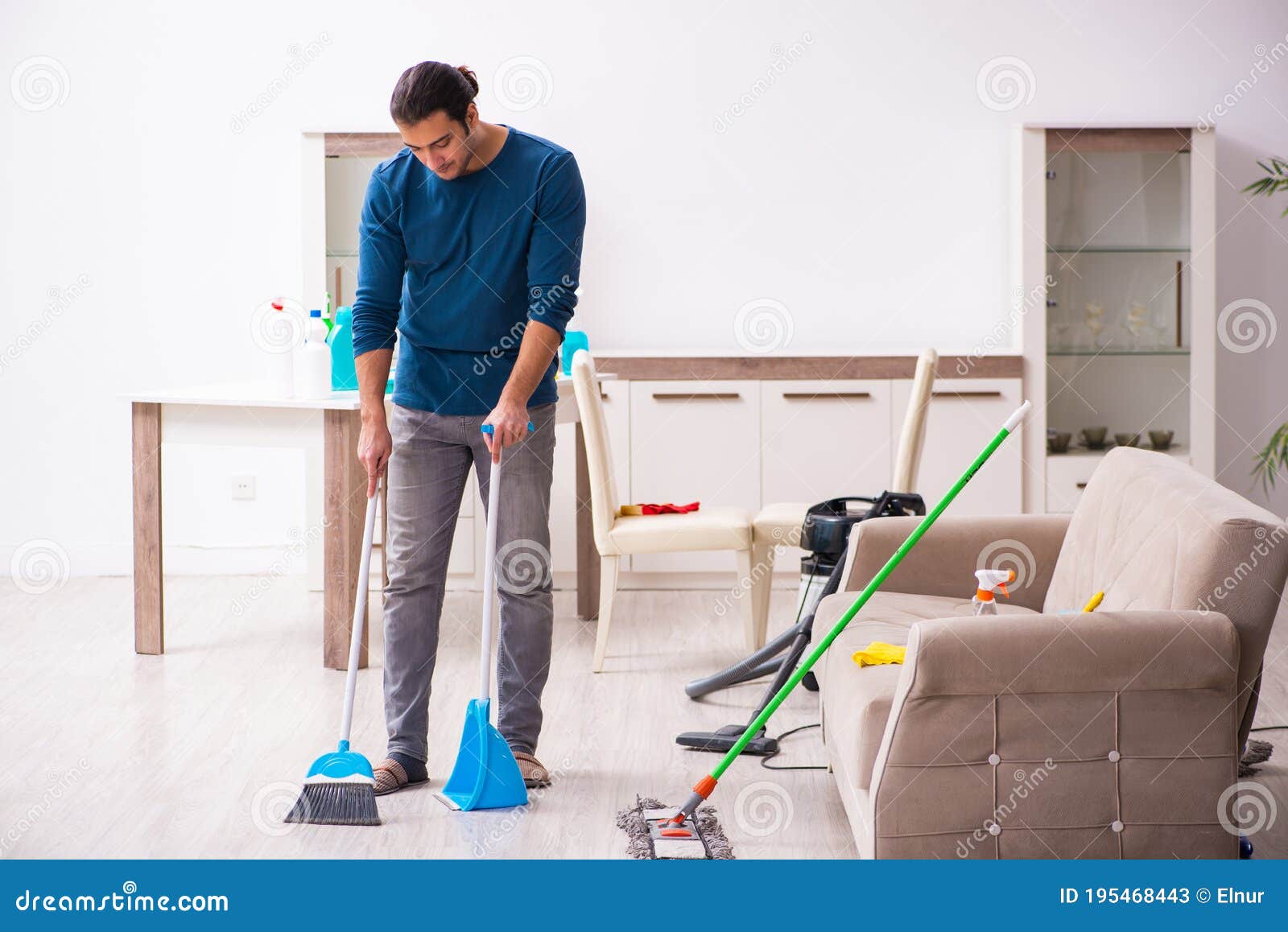 Young Man Husband Doing Housework at Home Stock Image - Image of ...