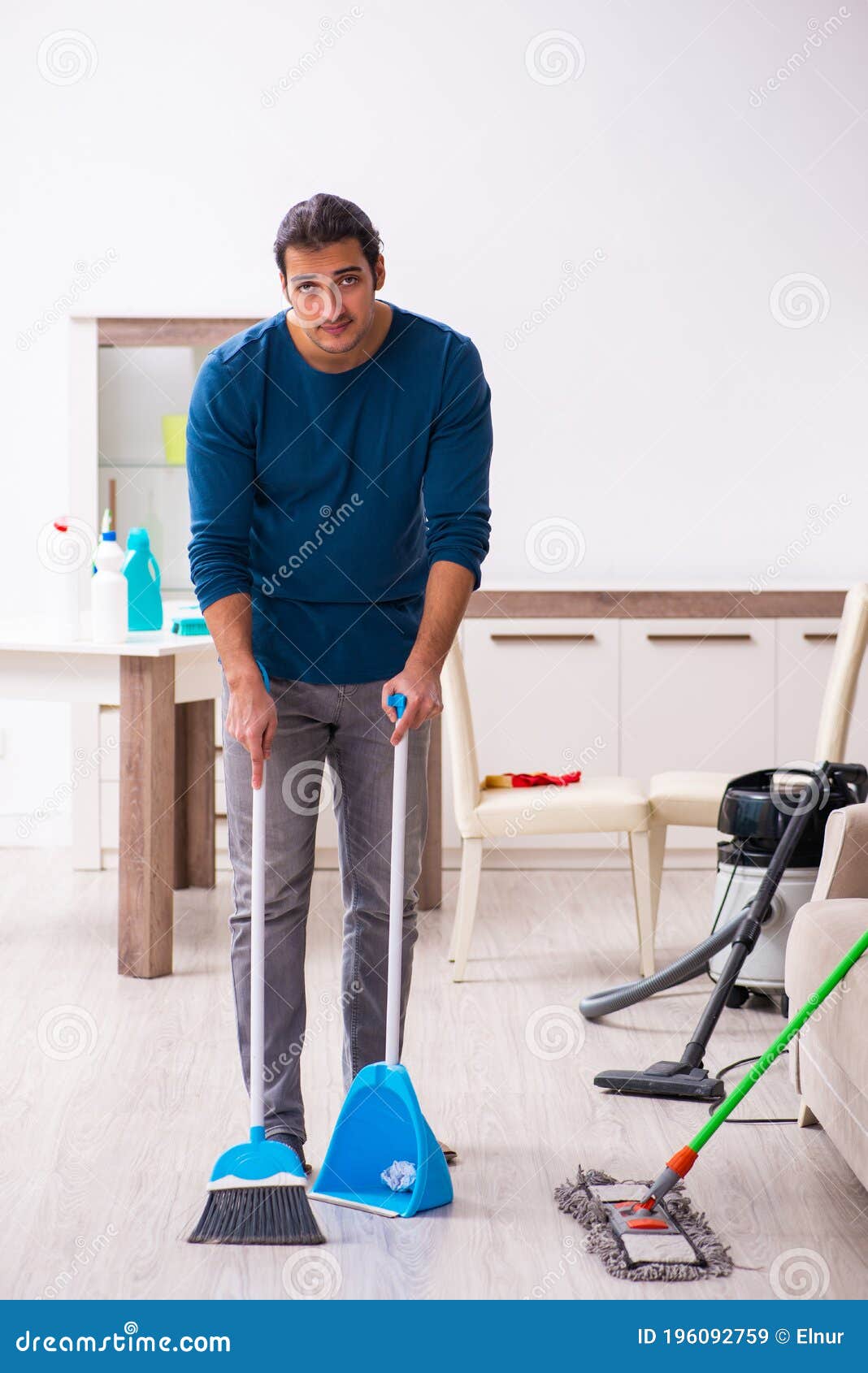 Young Man Husband Doing Housework at Home Stock Image - Image of ...