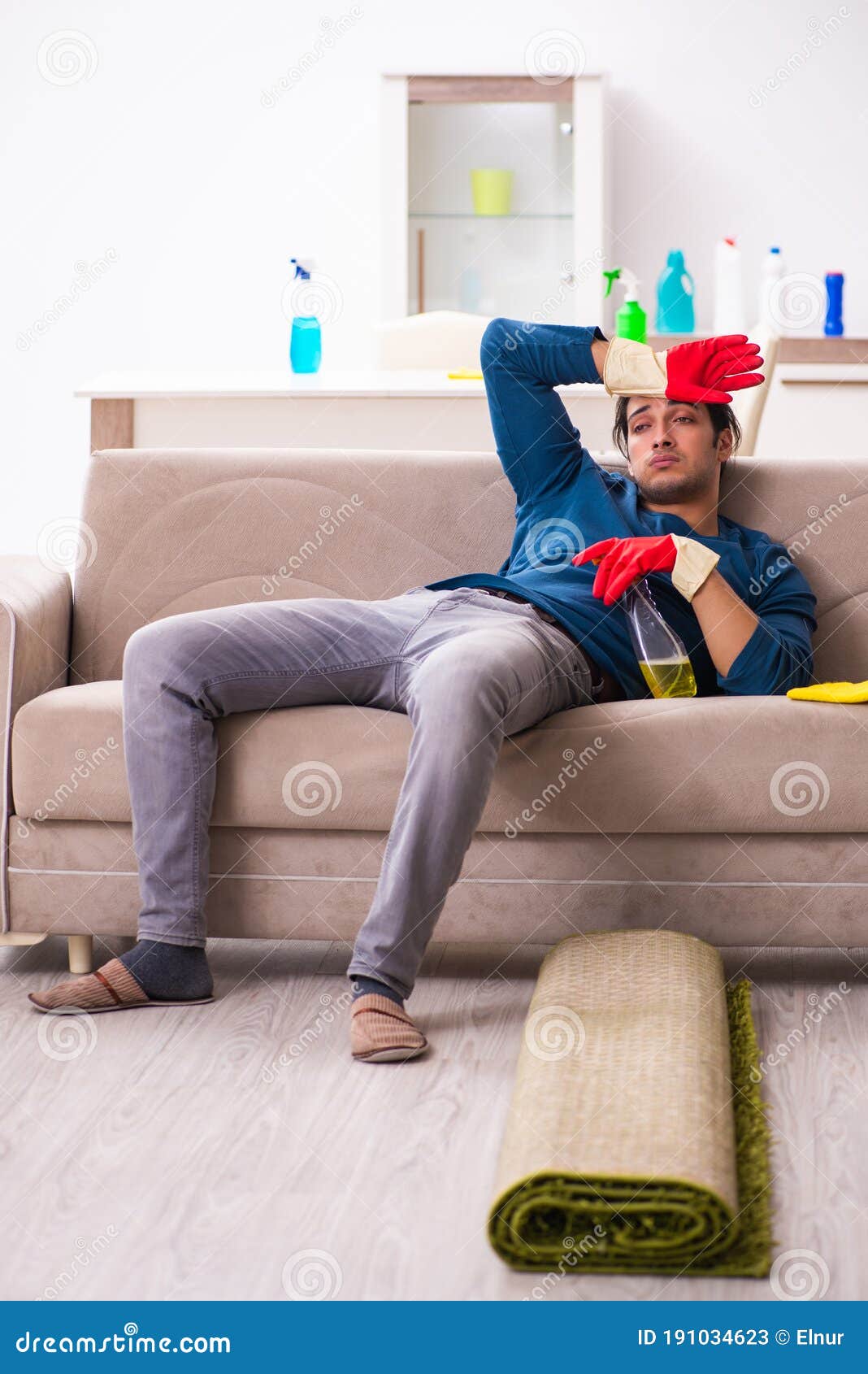 Young Man Husband Doing Housework at Home Stock Image - Image of ...