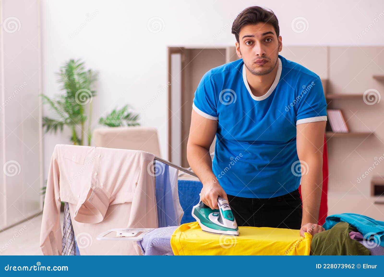 Young Man Husband Doing Ironing at Home Stock Photo - Image of good ...