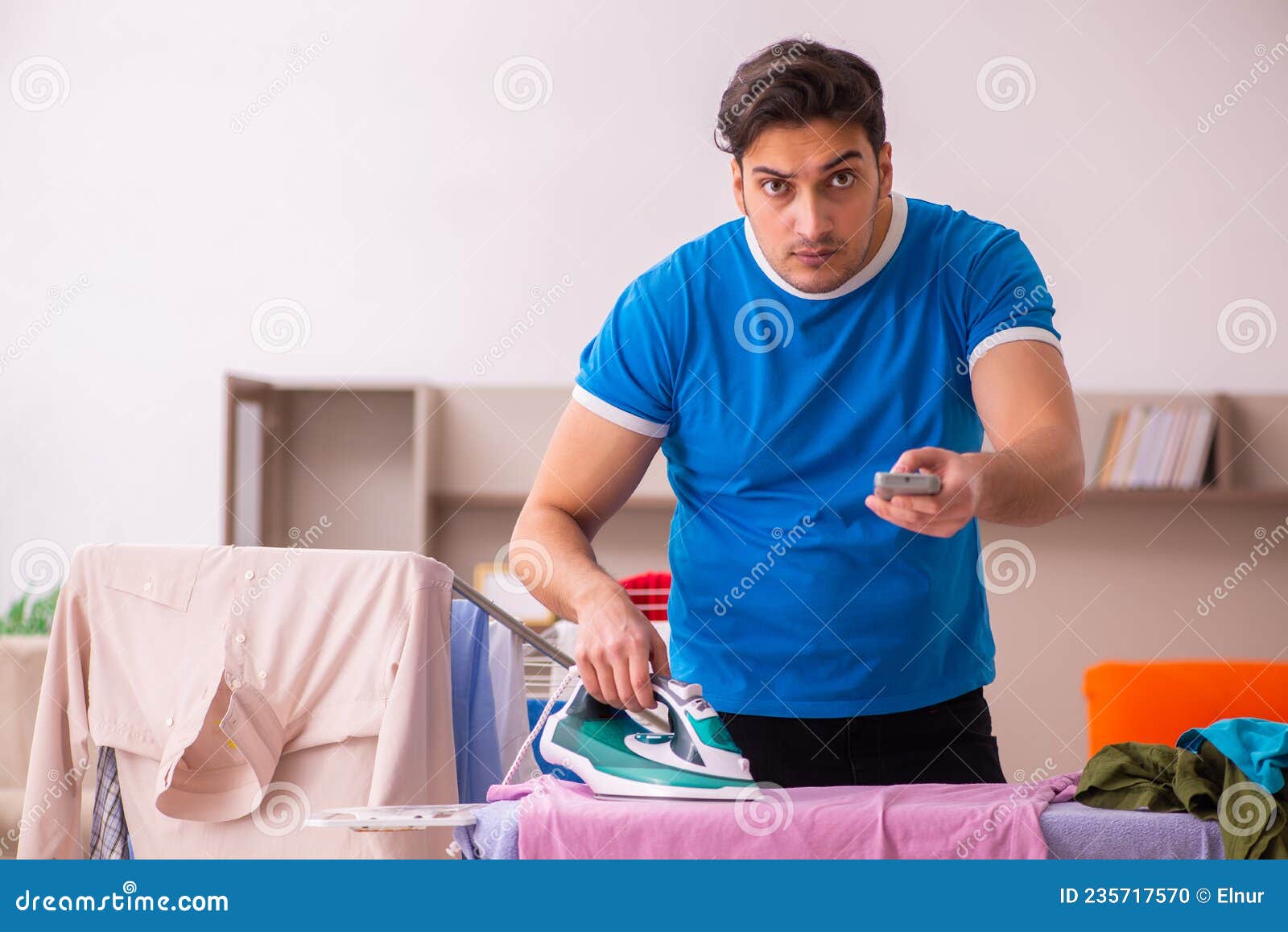Young Man Husband Doing Ironing at Home Stock Photo - Image of service ...