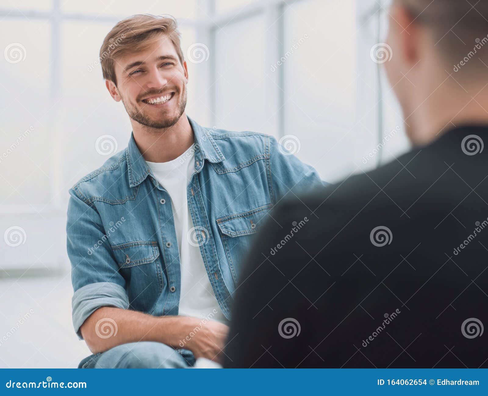 Young Man Interviews a Guest in the Studio. Stock Photo - Image of ...