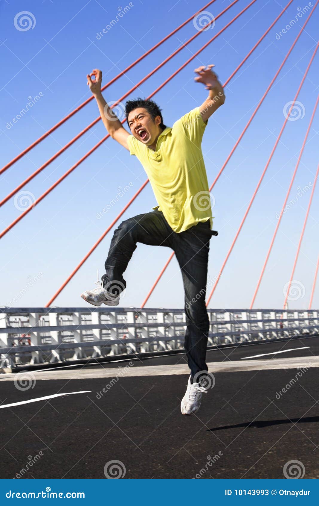 Young Man Jump with Wierd Expression Stock Image - Image of energetic ...