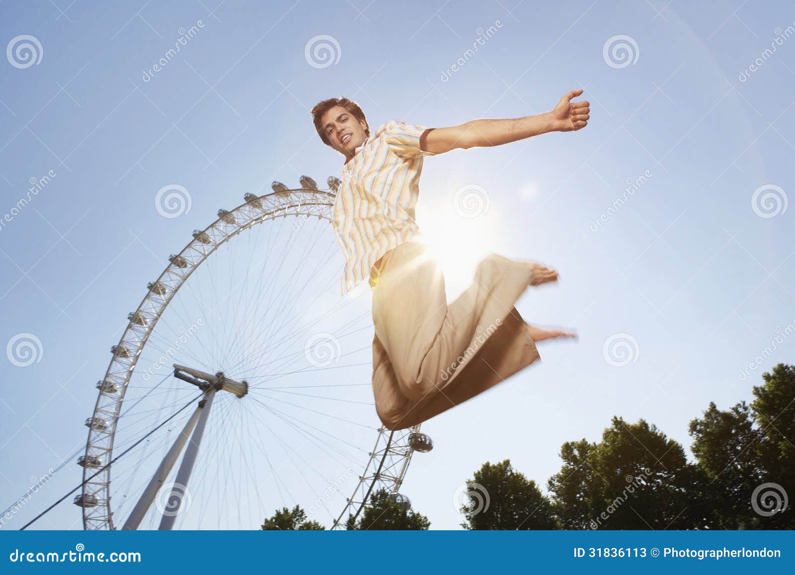 Young Man Jumping in Front of London Eye Editorial Stock Photo - Image ...