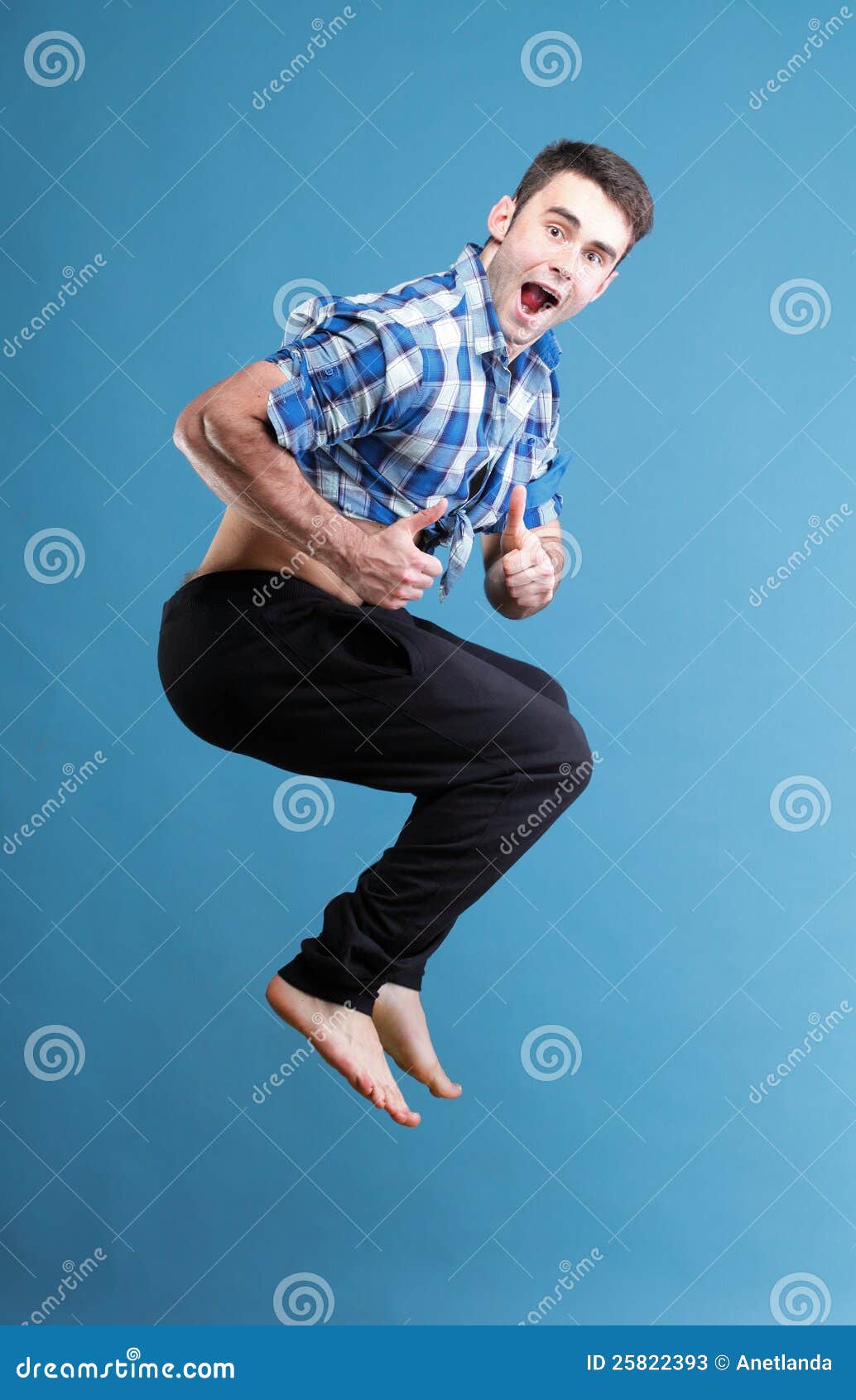 Young Man Jumping Isolated Gray Background Stock Image - Image of model ...