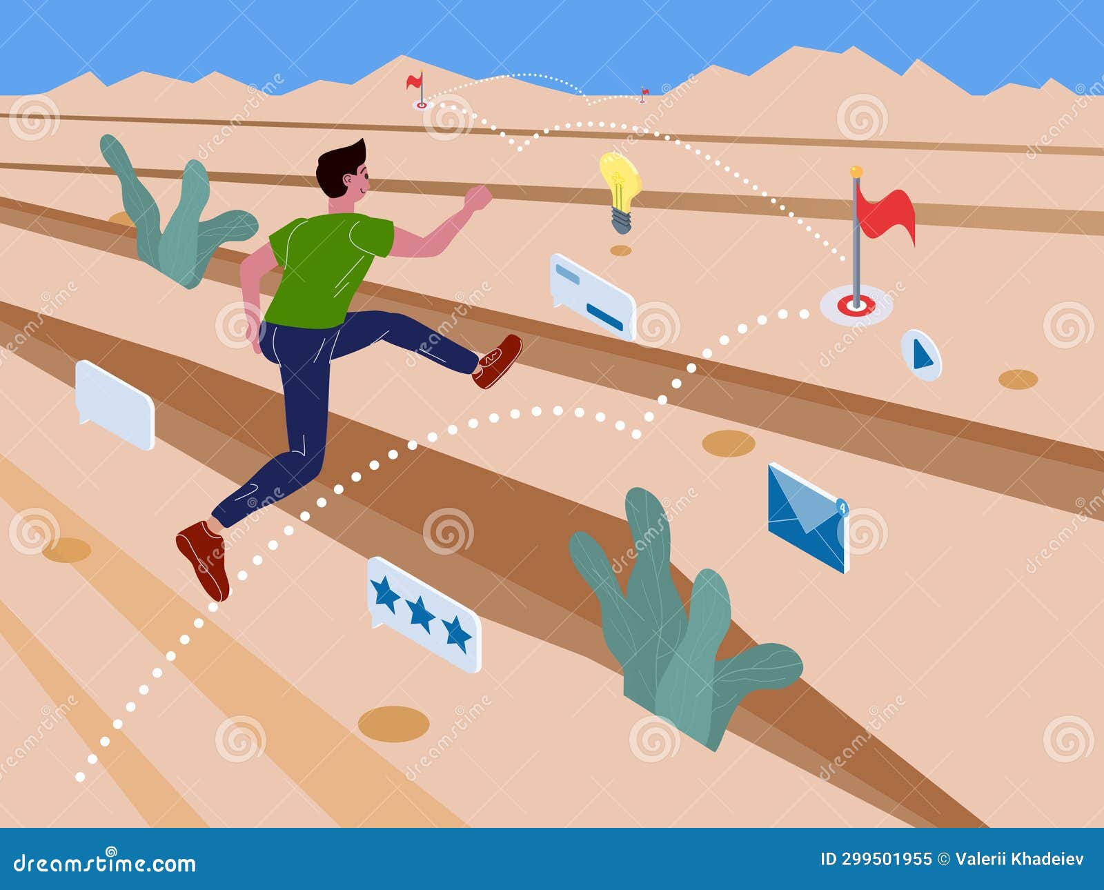 Young Man Jumping and Run, Overcoming Obstacles To Achieve Goal Stock ...