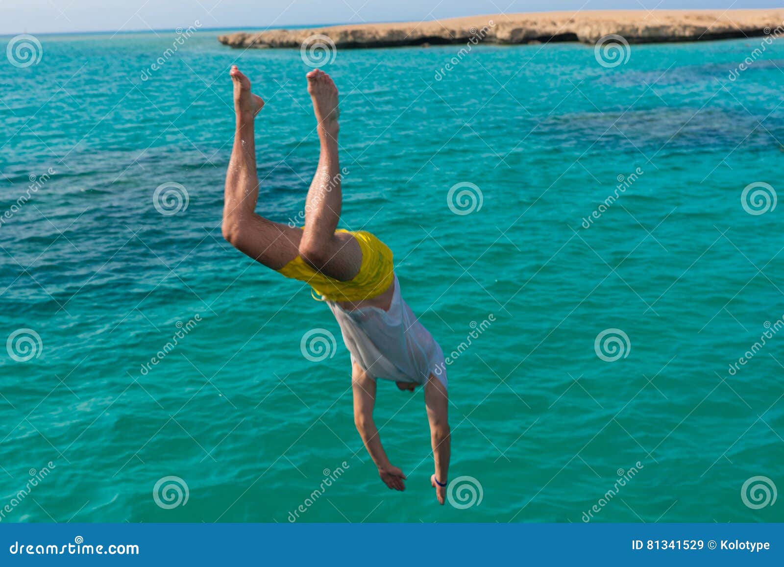 Young Man is Jumping into the Sea Stock Image - Image of sail, clear ...