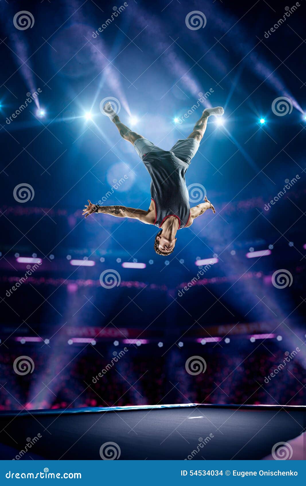 Young Man is Jumping on Trampoline Stock Photo - Image of freedom ...