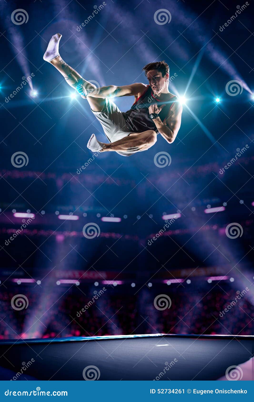 Young Man is Jumping on Trampoline Stock Image - Image of cheerful ...