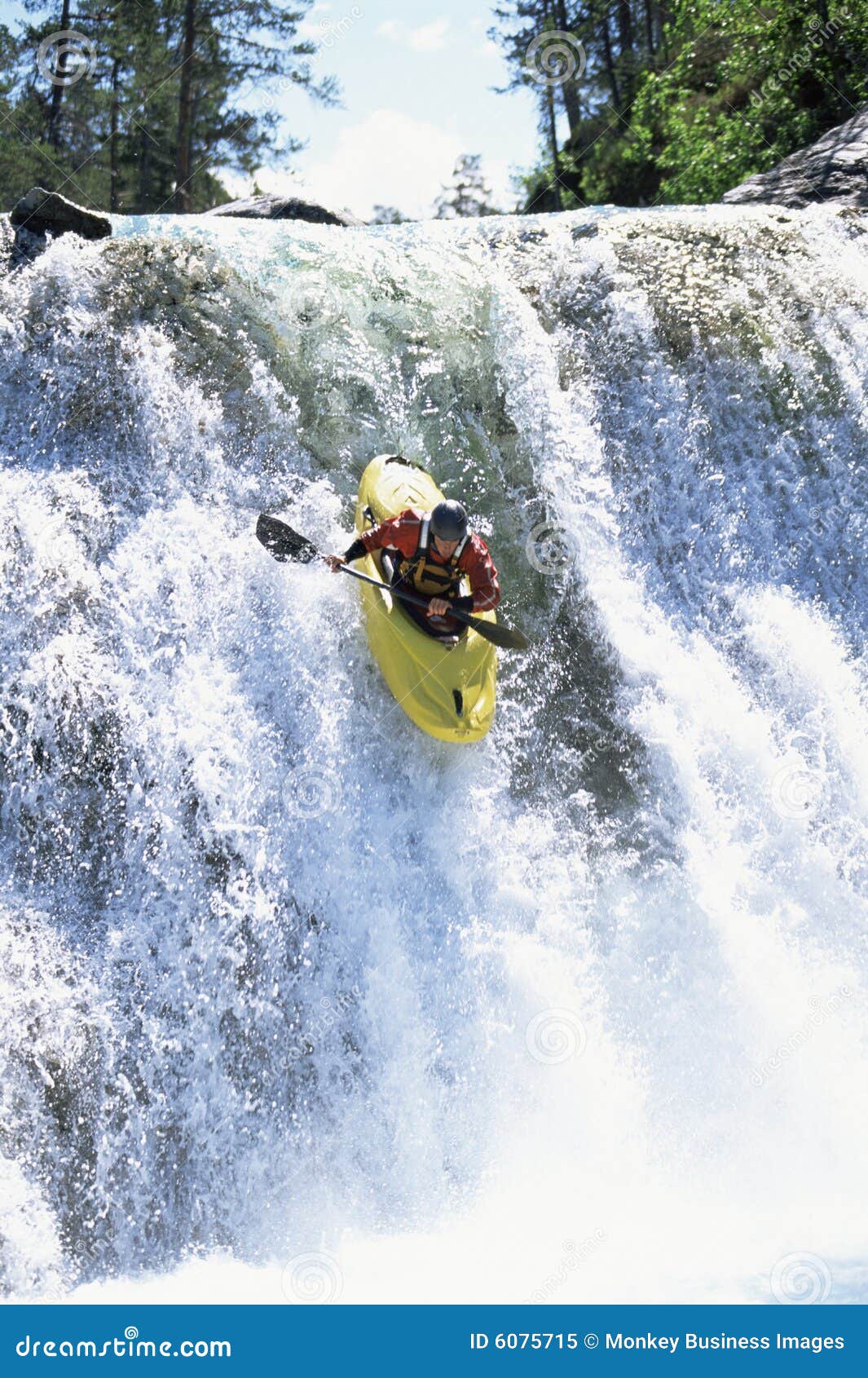 Young Man Kayaking Down Waterfall Stock Image - Image of canoeing ...