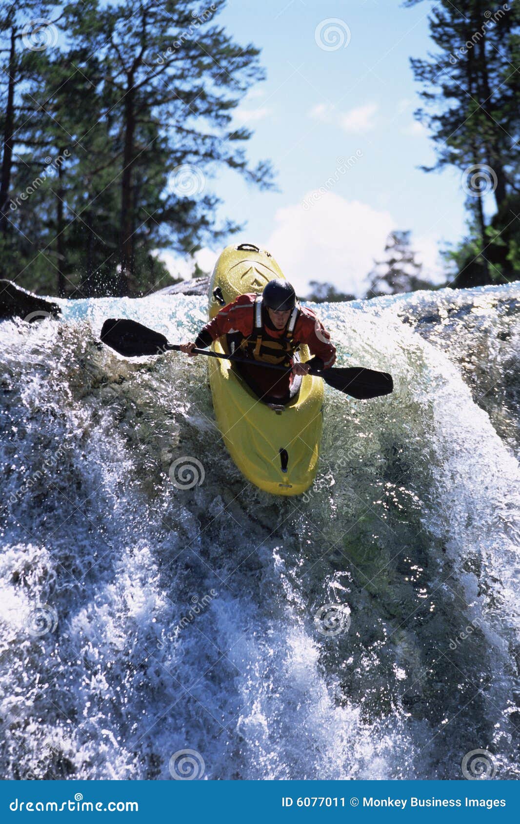 Young Man Kayaking Down Waterfall Stock Image - Image of canoeing ...