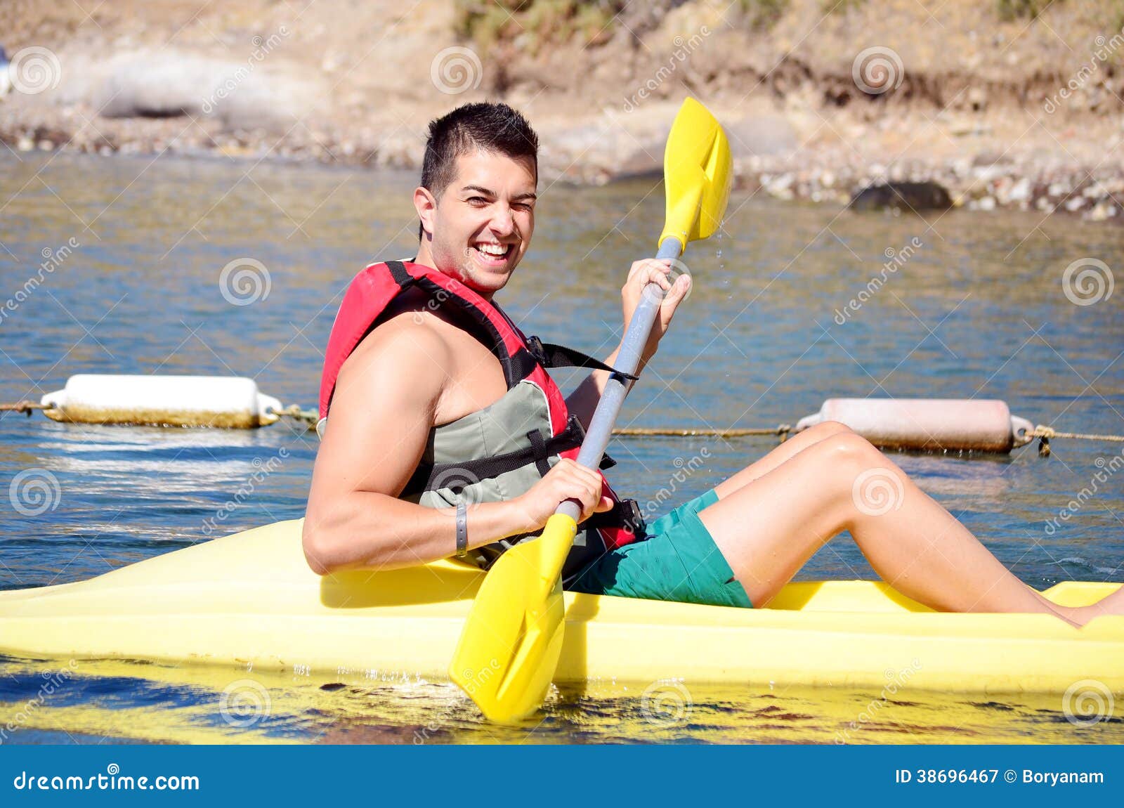 Young Man Kayaking in the Sea Stock Image - Image of person ...