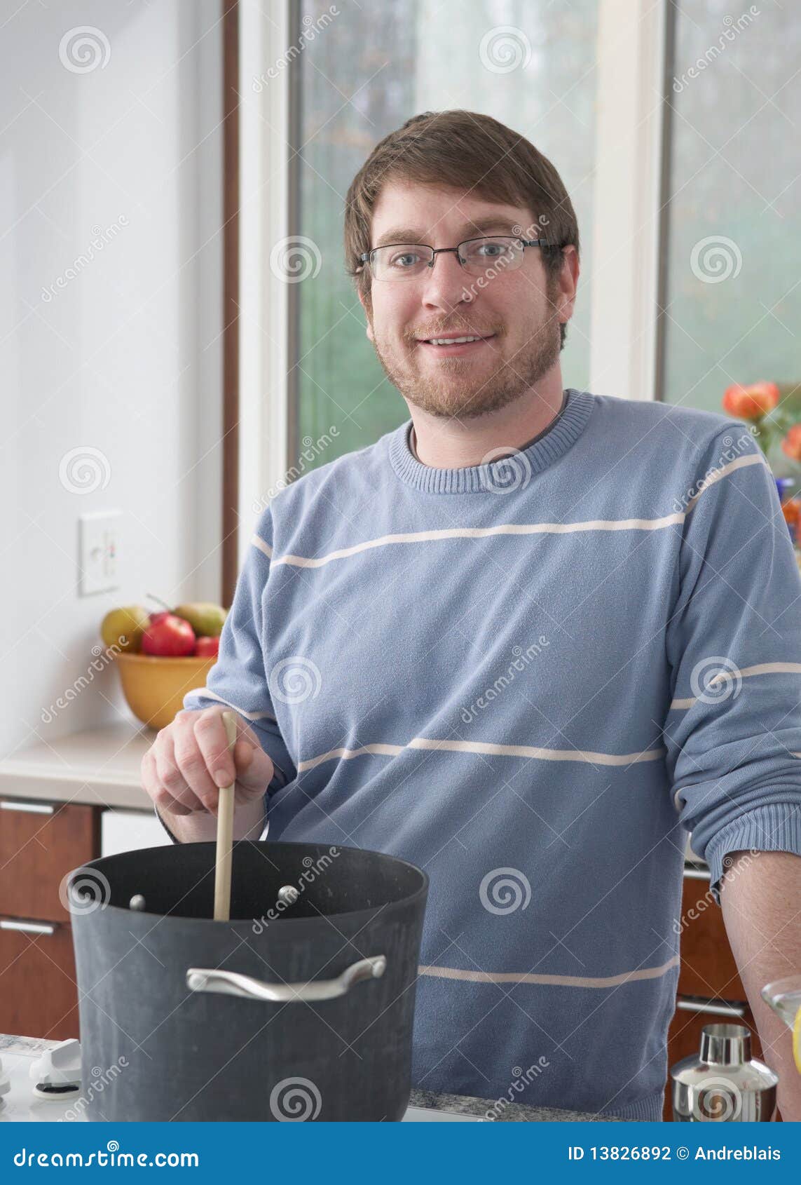 Young man in kitchen stock photo. Image of breakfast - 13826892