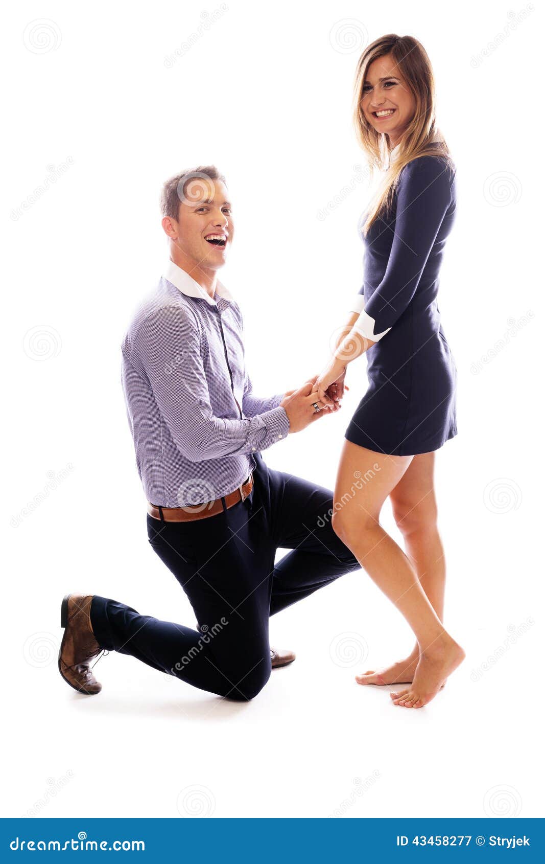 Young Man Kneeling In Front Of His Girlfriend Stock Image Image Of
