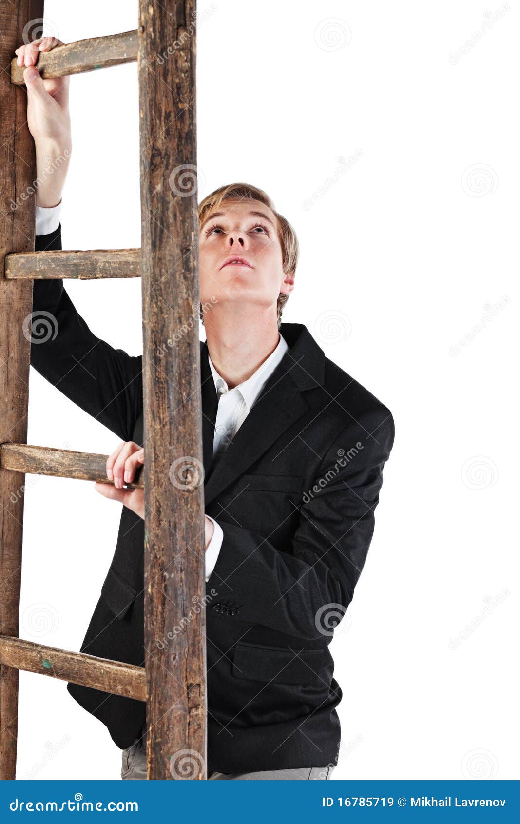 Young man with ladder stock image. Image of student, suit - 16785719