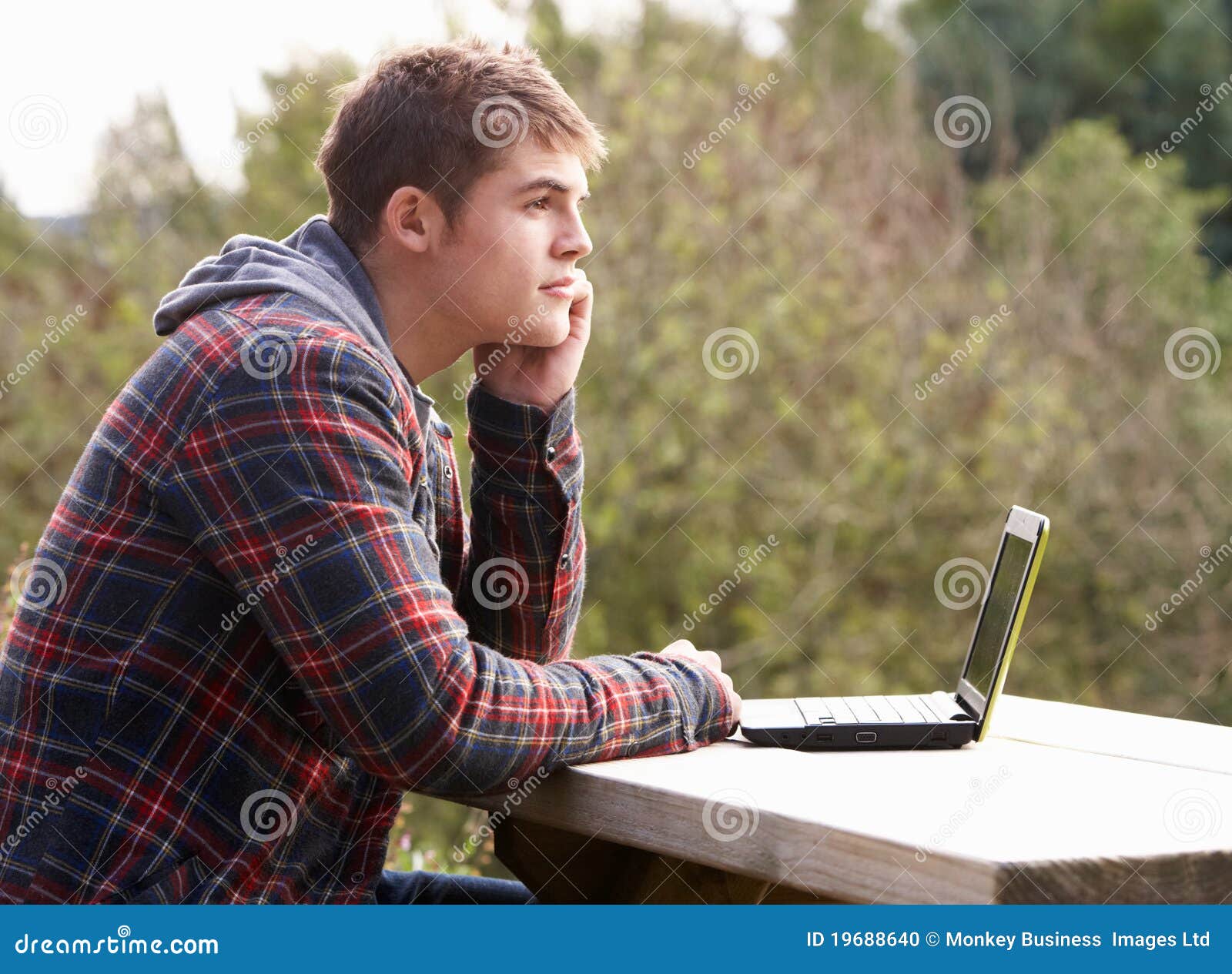 Young Man with Laptop Computer Stock Photo - Image of outside, labor ...