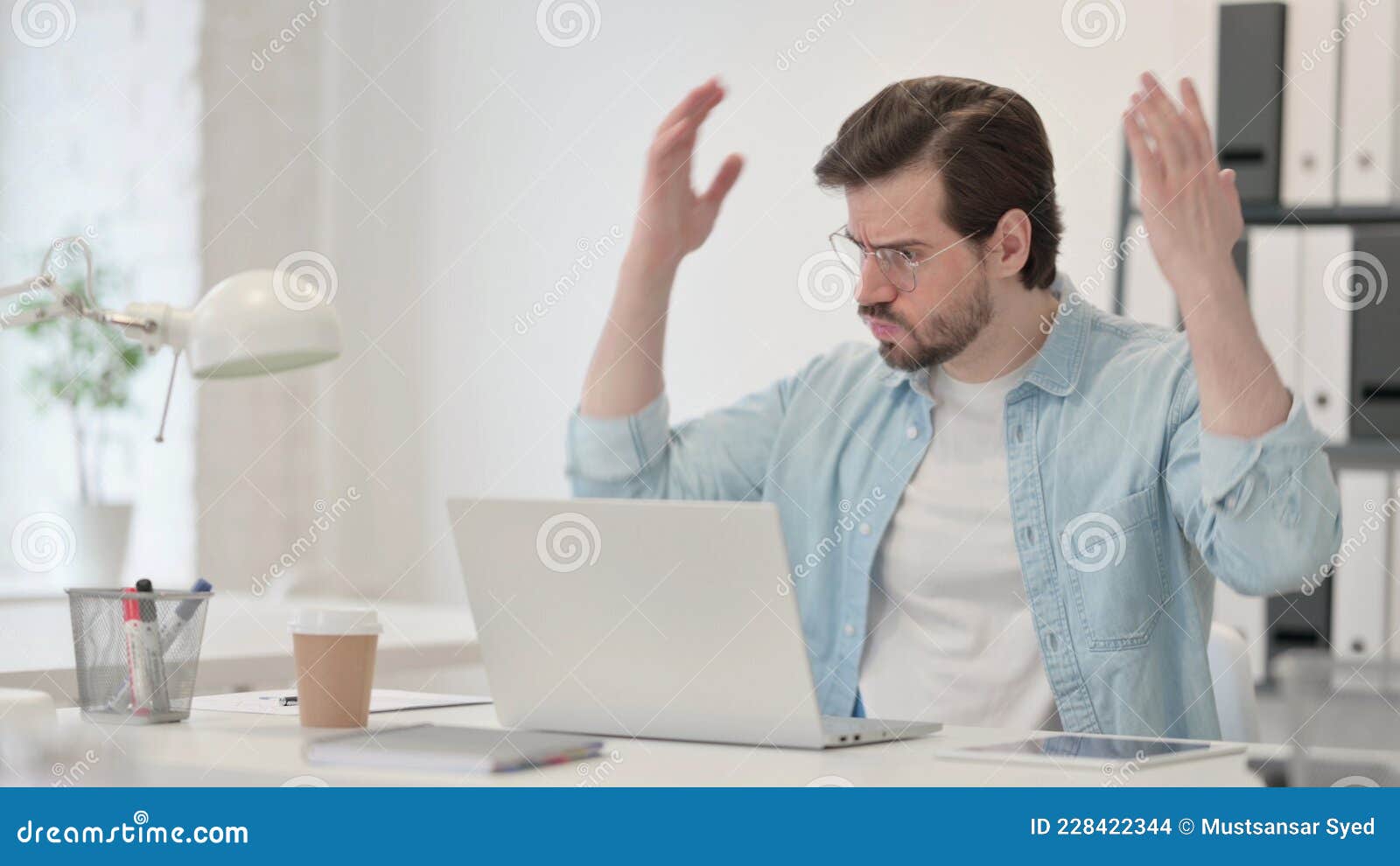 Young Man with Laptop Having Loss, Failure Stock Photo - Image of ...