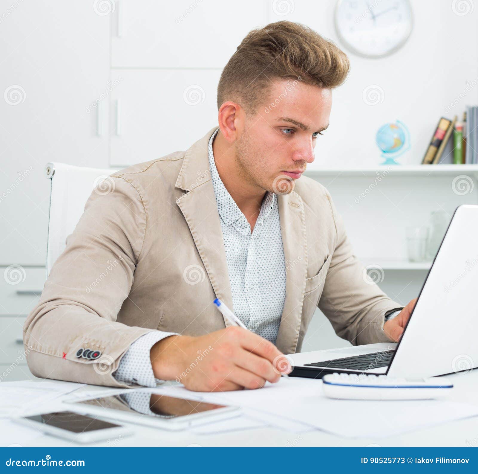 Young Man with Laptop in Office Stock Image - Image of bureau, expert ...