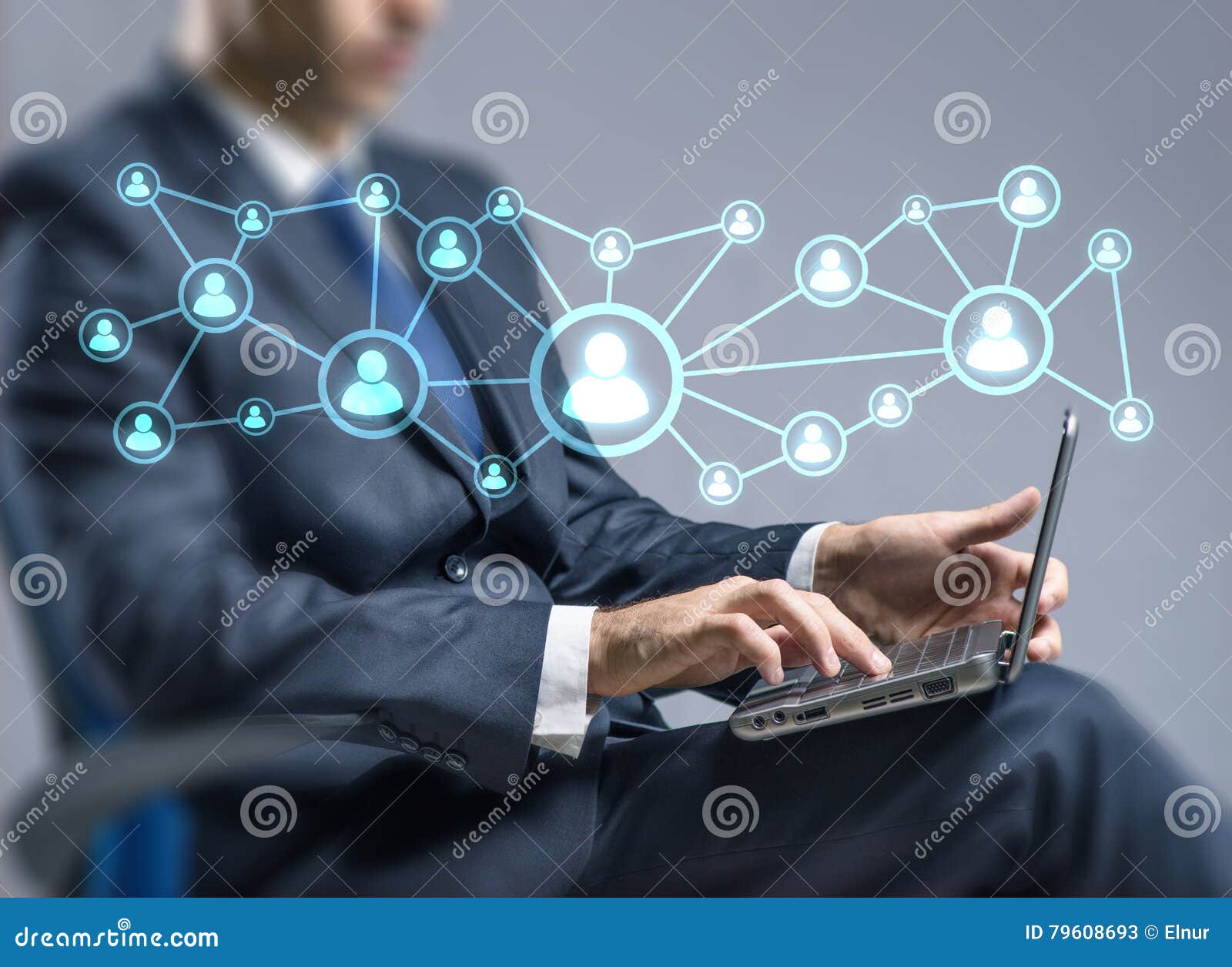 The Young Man with Laptop in Social Network Concept Stock Image - Image ...
