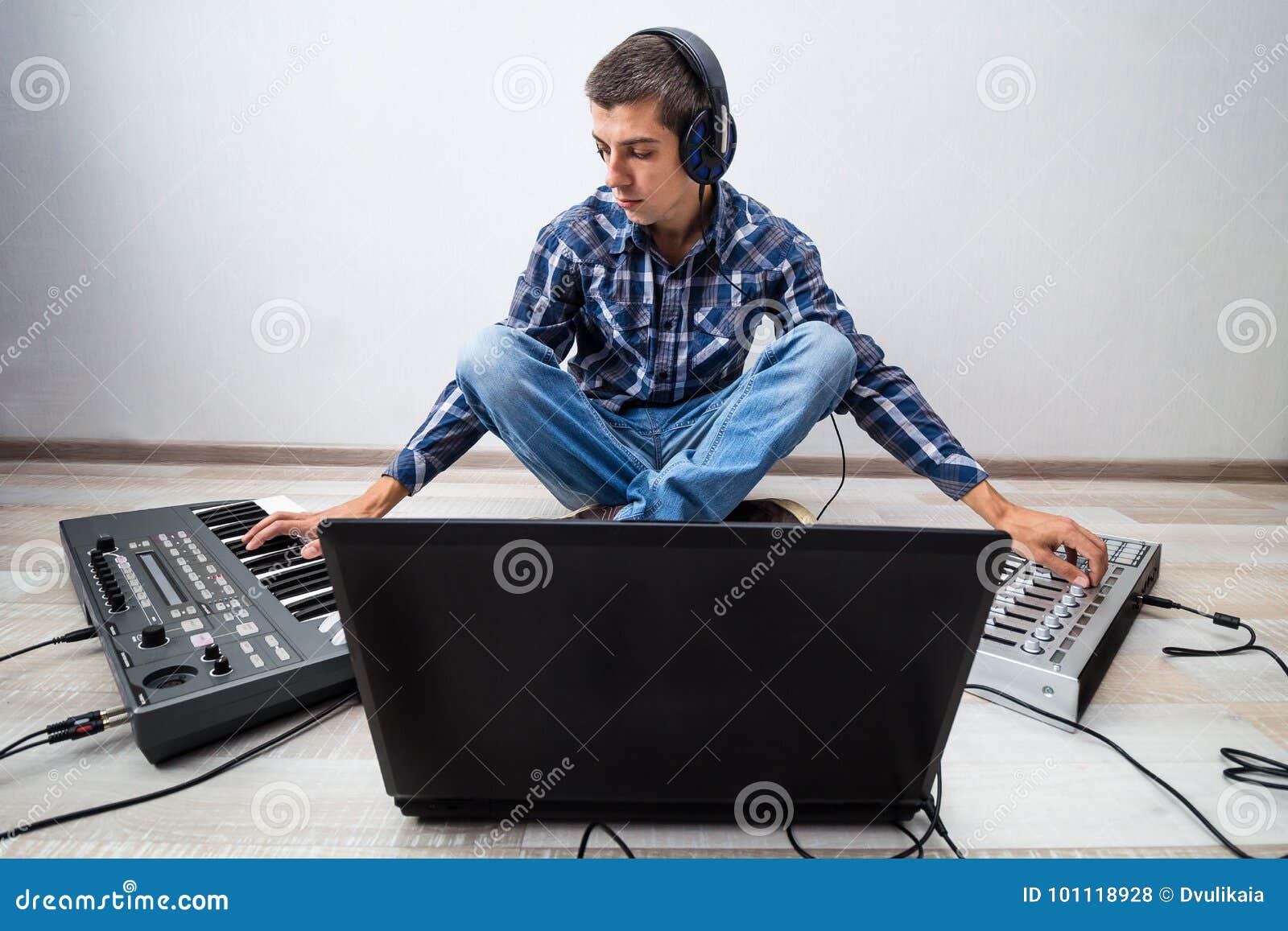Young Man with Laptop and Two Synthesizers Stock Photo - Image of ... Young Man with Laptop and Two Synthesizers Stock Photo - Image of ...