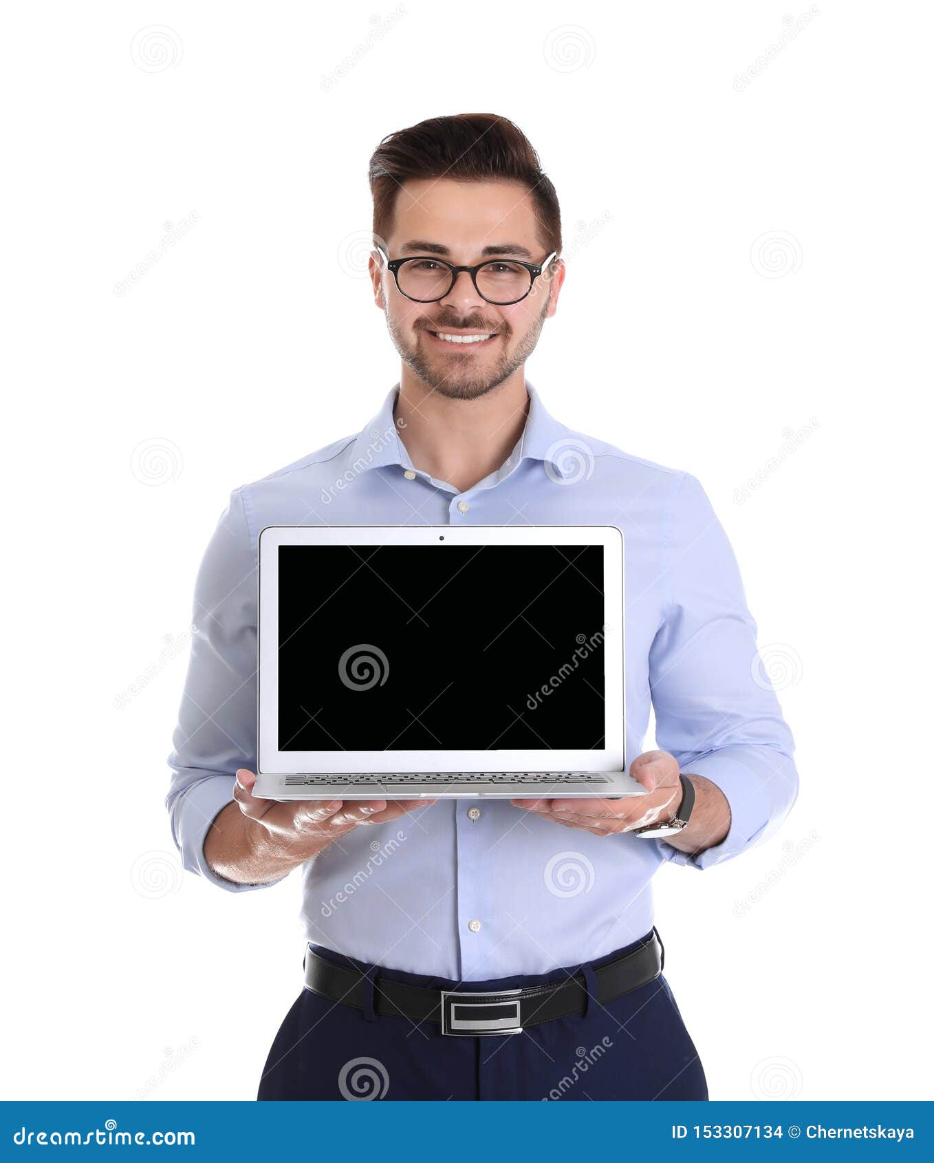 Young Man with Laptop on White Background Stock Photo - Image of busy ...