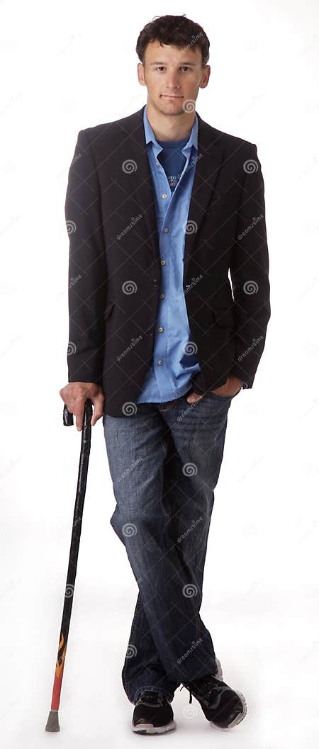 Young man leaning on cane stock image. Image of balanced - 10080421