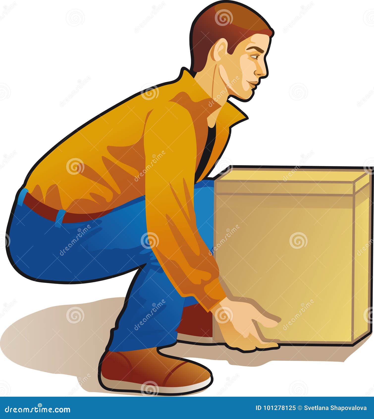 Young Man Lifting Box, Colored Drawing Stock Vector - Illustration of ...