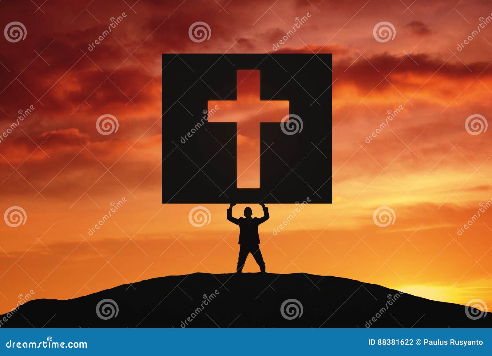 Young Man Lifting a Crucifix on the Board Stock Illustration ...
