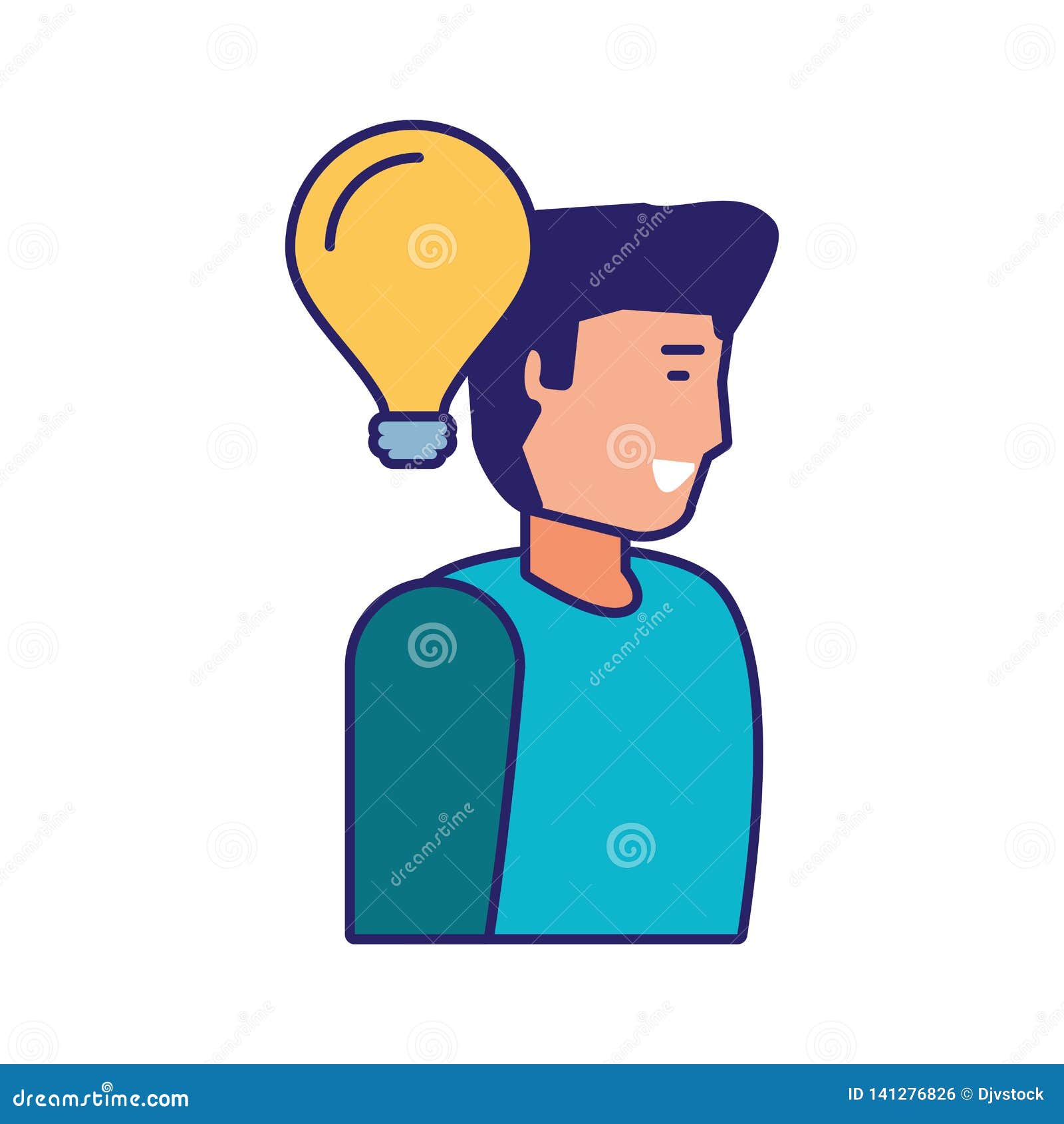 Young man with light bulb stock vector. Illustration of handsome ...