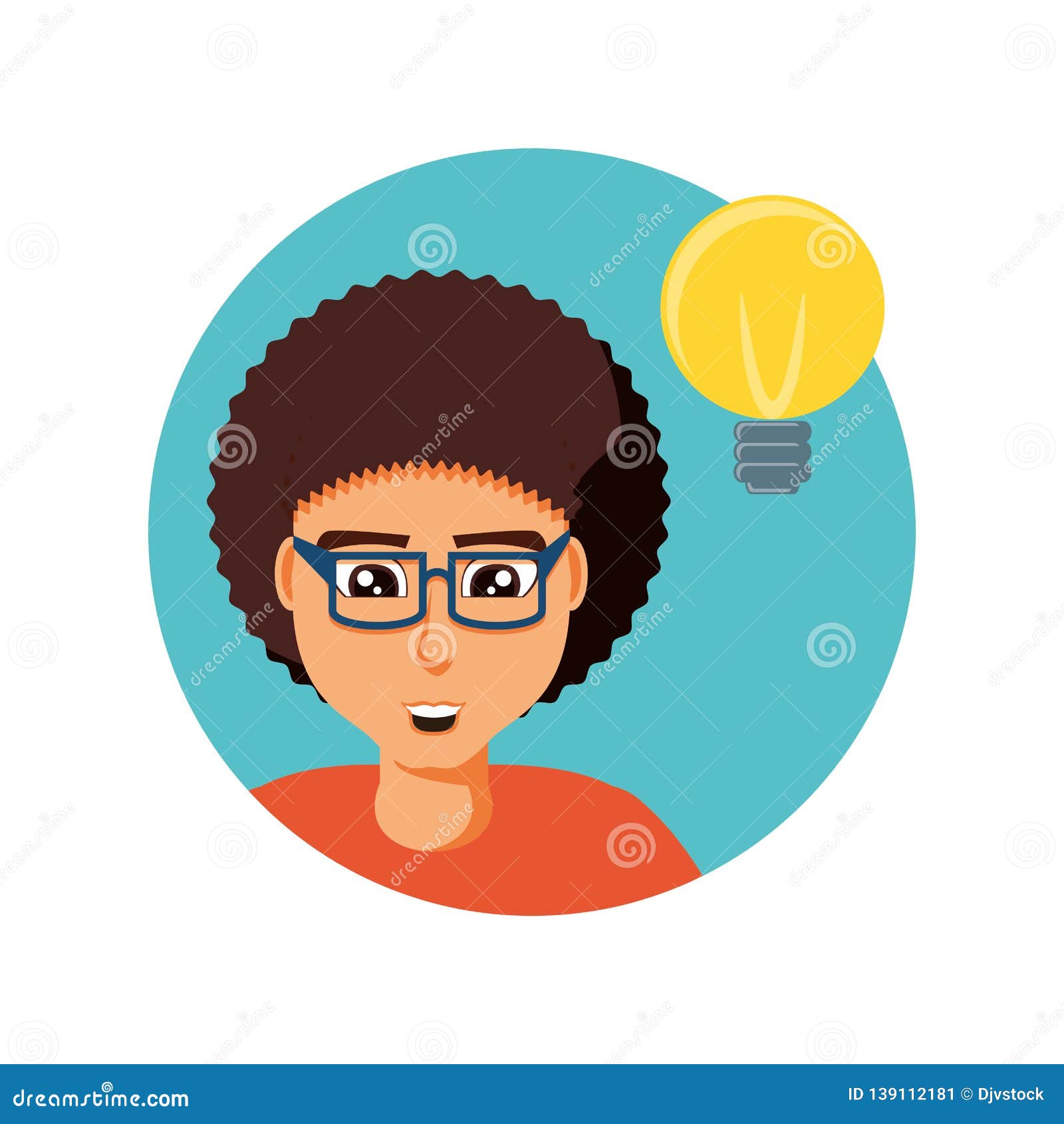 Young man with light bulb stock vector. Illustration of eyeglasses ...