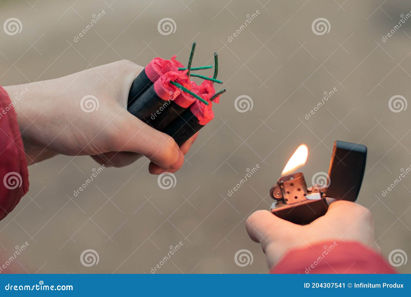Young Man Lighting Up Several Firecrackers Stock Image - Image of ...
