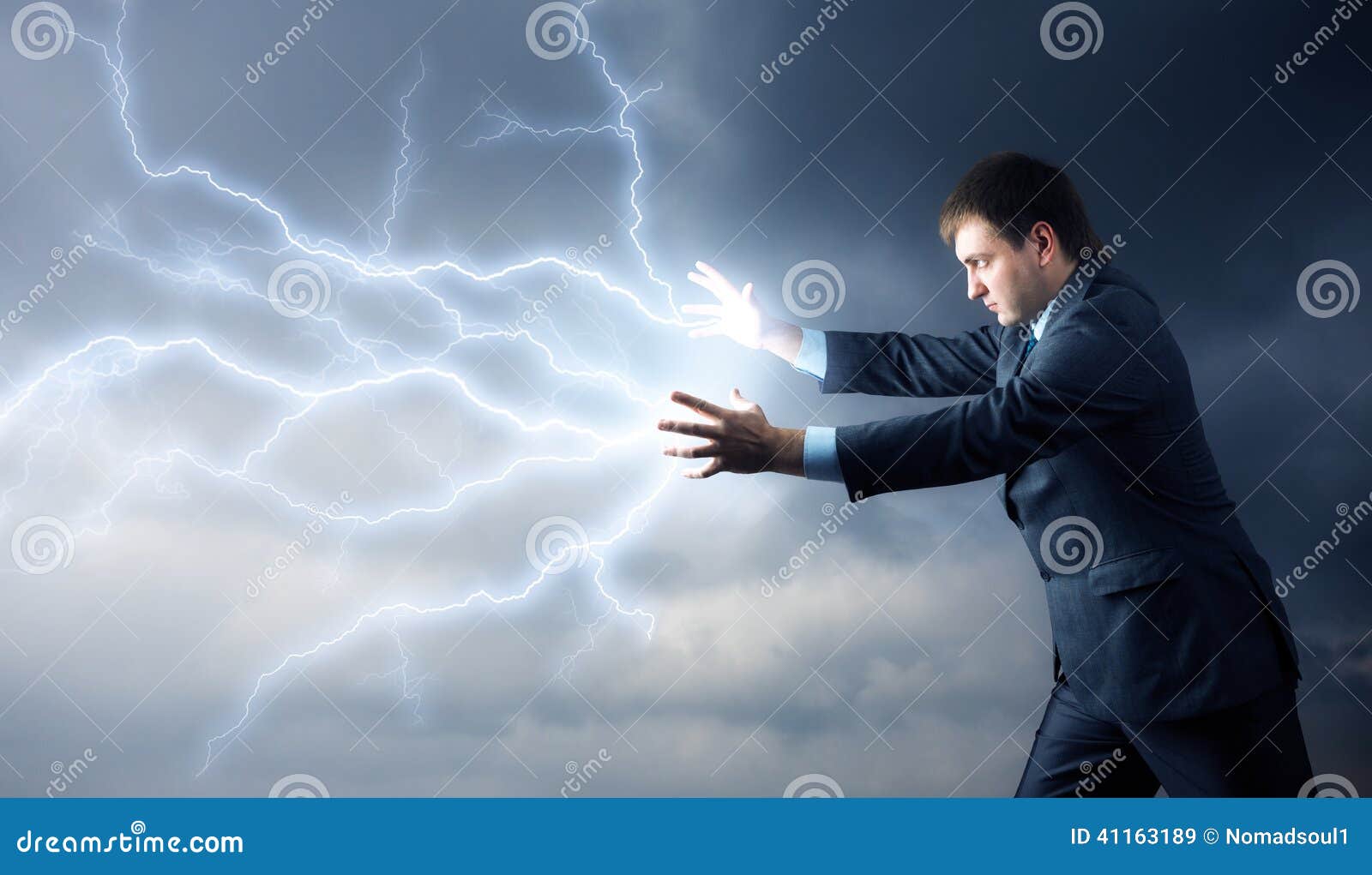 Young Man with Lightnings from His Hands Stock Image - Image of magic ...