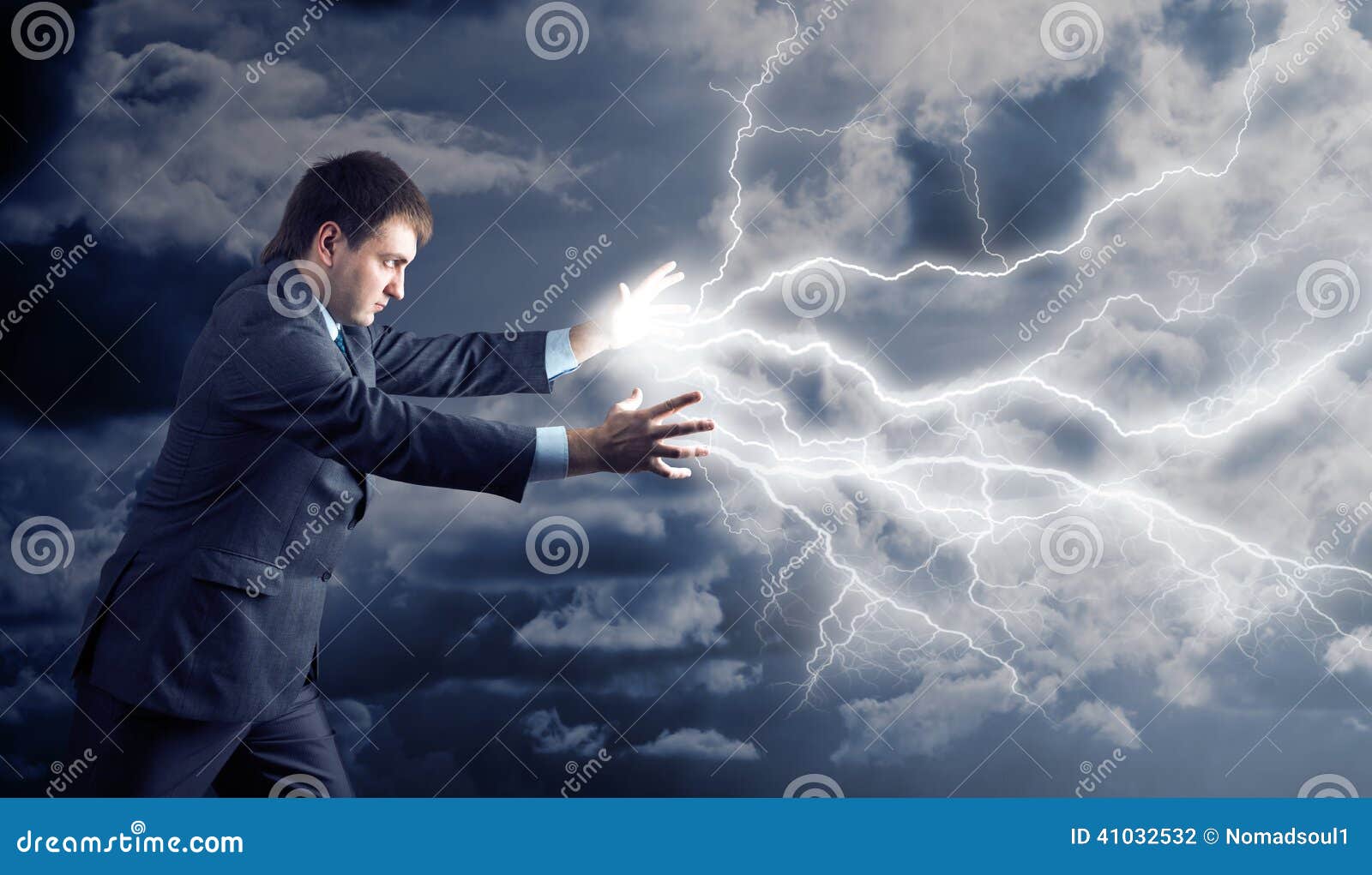 Young Man with Lightnings from His Hands Stock Photo - Image of ...