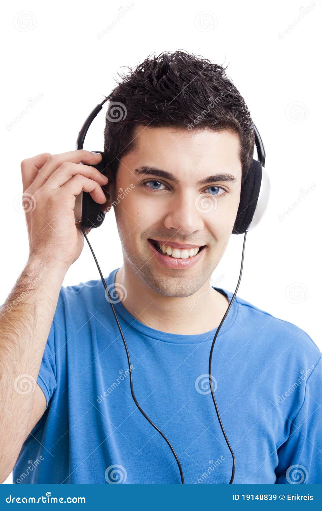 Young man listen music stock image. Image of brunette - 19140839