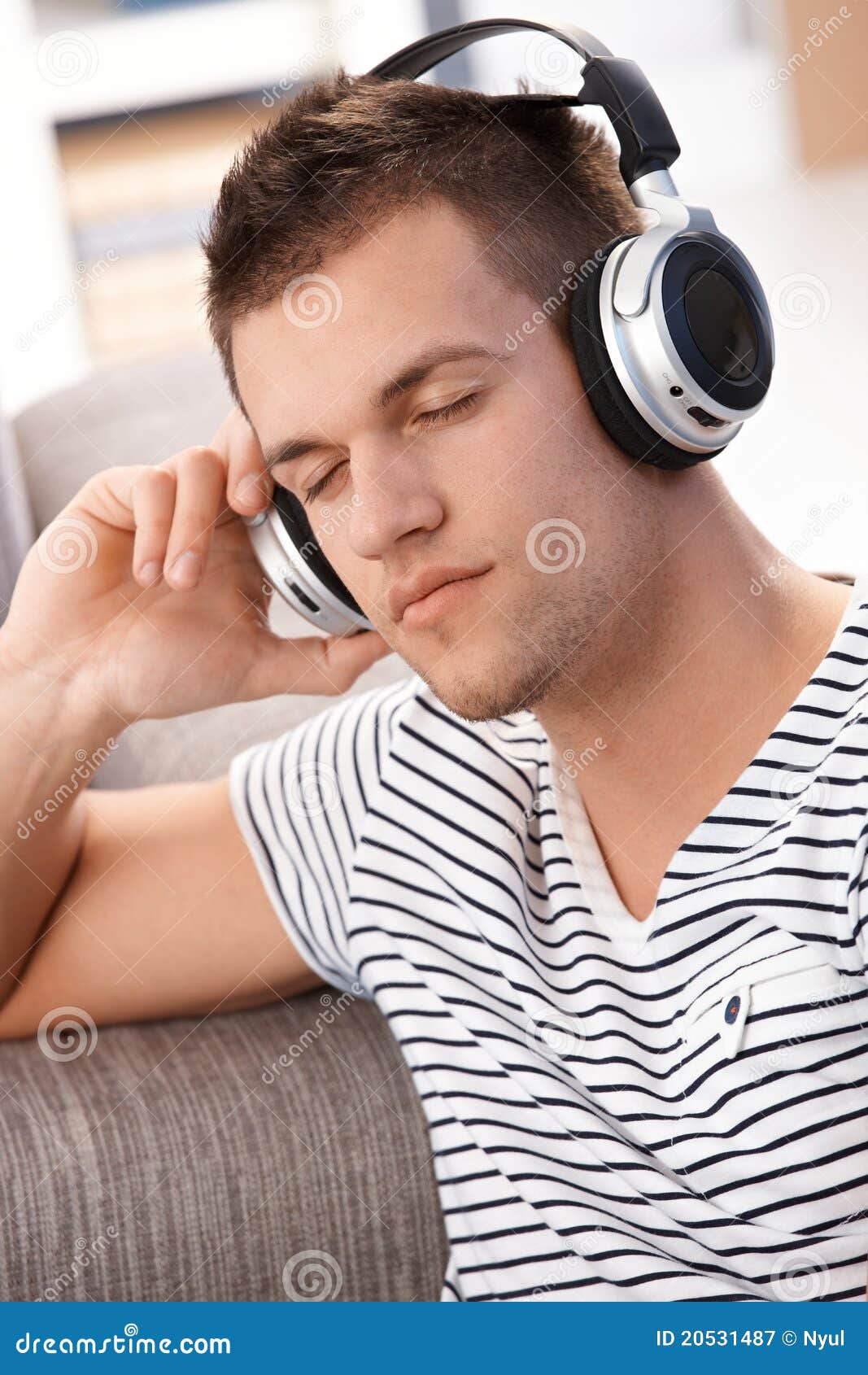 Young Man Listening Music Eyes Closed Stock Image - Image of eyes ...