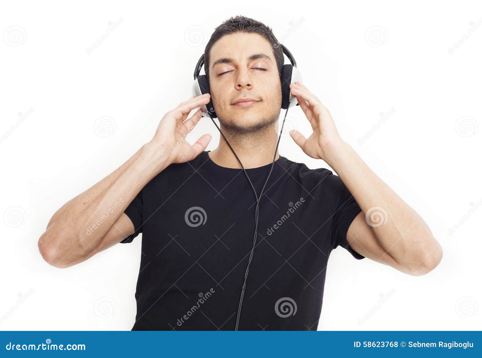 Young Man Listening Music on White Stock Photo - Image of listen, happy ...