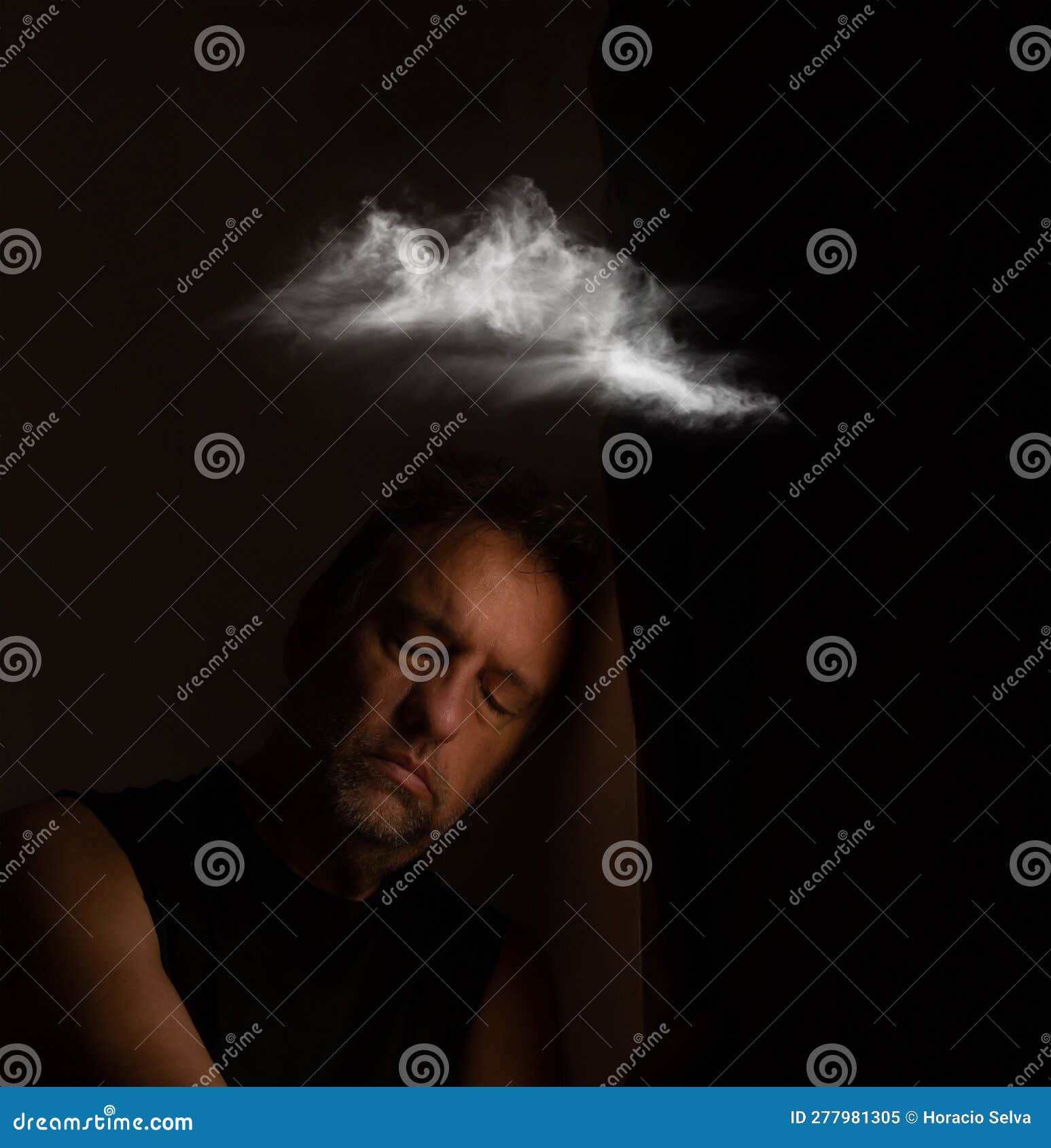 Young Man with a Look and Expression of Anguish with a Cloud Over His ...
