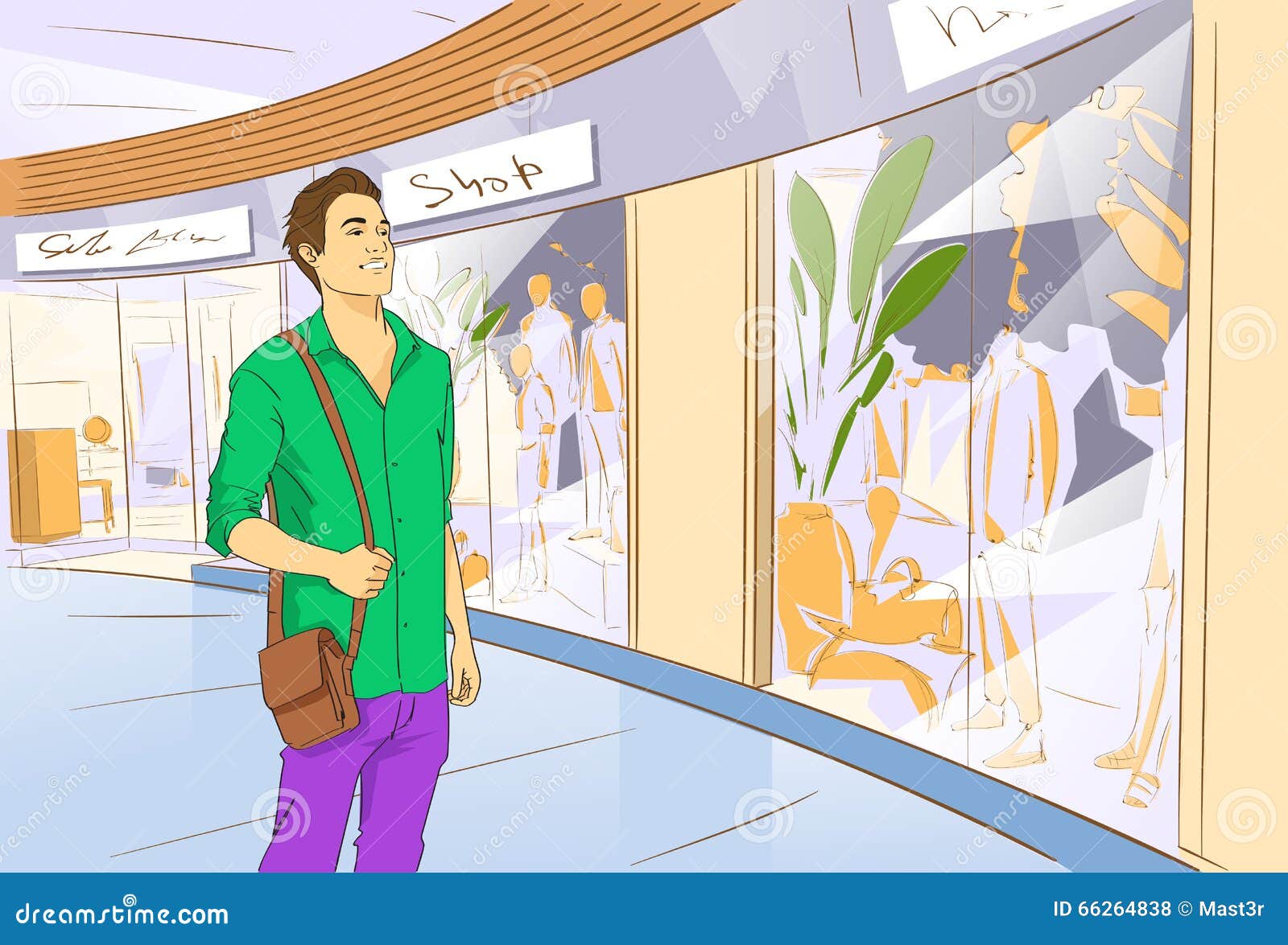 Young Man Look at Shop Window Shopping Stock Vector - Illustration of ...